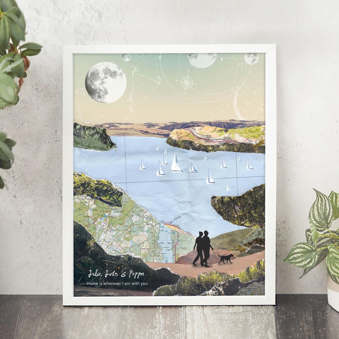 Walking Family Custom Print, Walking Gift, Lake View Personalised Print ...