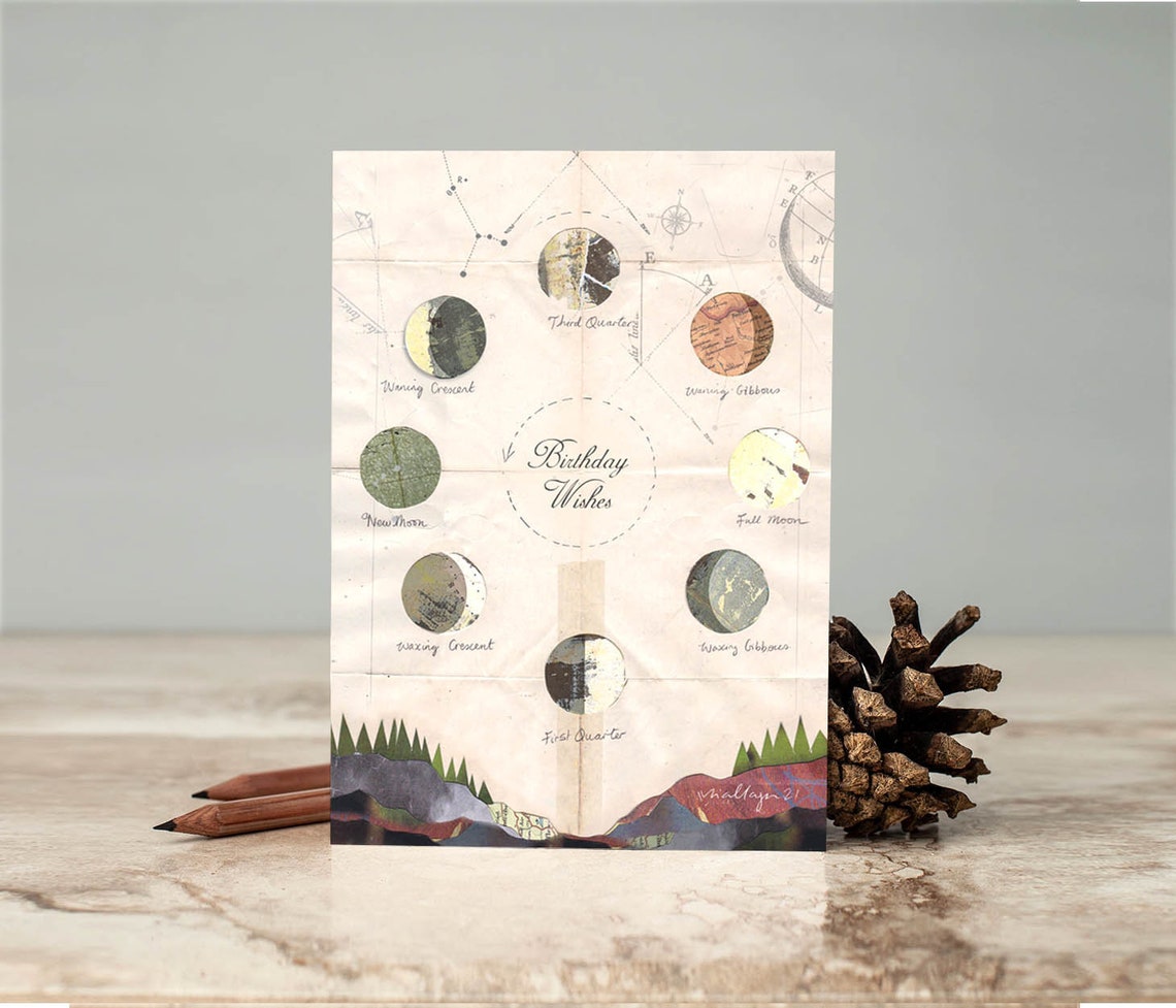 Moon Birthday Card Moon Card Moon Phases Travellers Card - Etsy