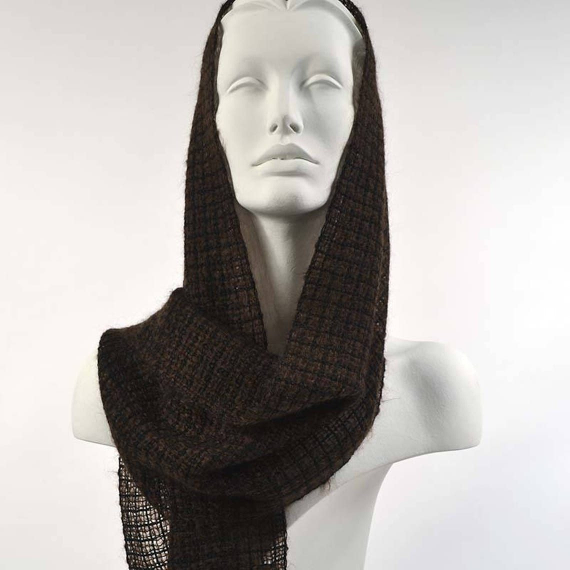 Handwoven Scarf in Dark Brown Kidmohair and Black Tencel. Kidmohair ...