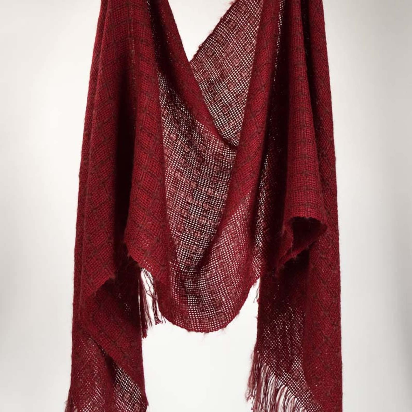 Handwoven Shawl, Large Scarf in Dark Red Mohair and Tencel. Handwoven ...
