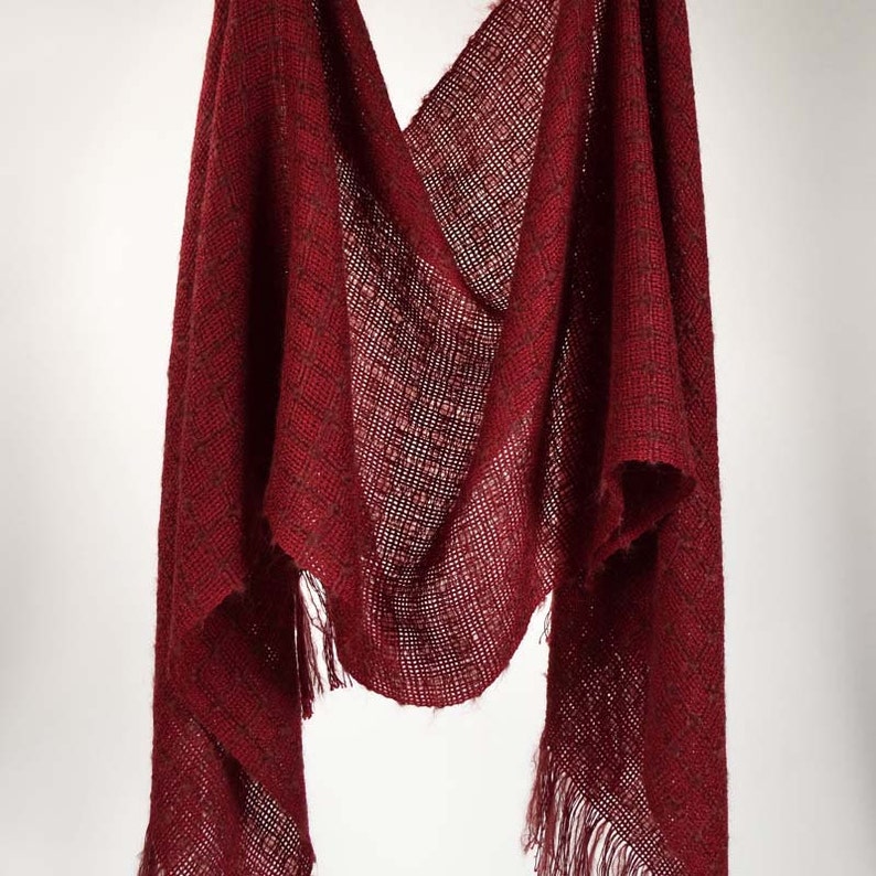 Handwoven Shawl, Large Scarf in Dark Red Mohair and Tencel. Handwoven ...