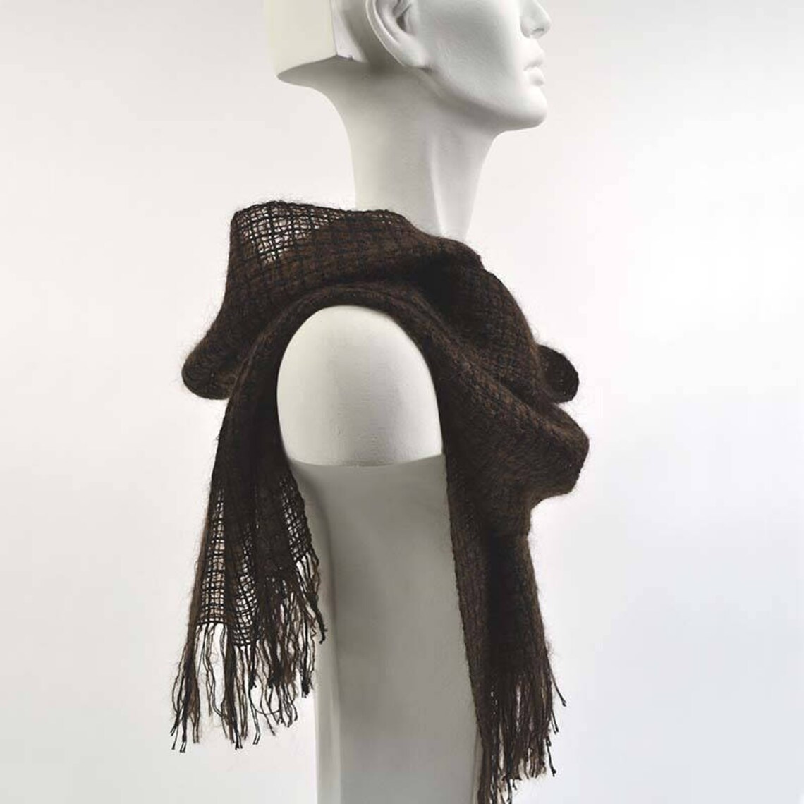 Handwoven Scarf in Dark Brown Kidmohair and Black Tencel. Kidmohair ...