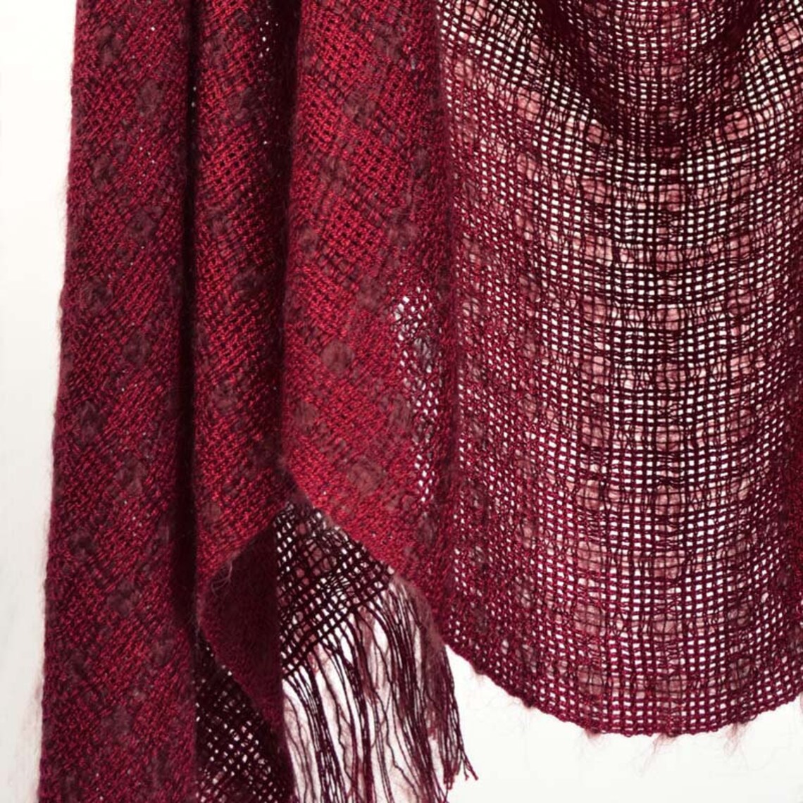 Handwoven Shawl, Large Scarf in Dark Red Mohair and Tencel. Handwoven ...