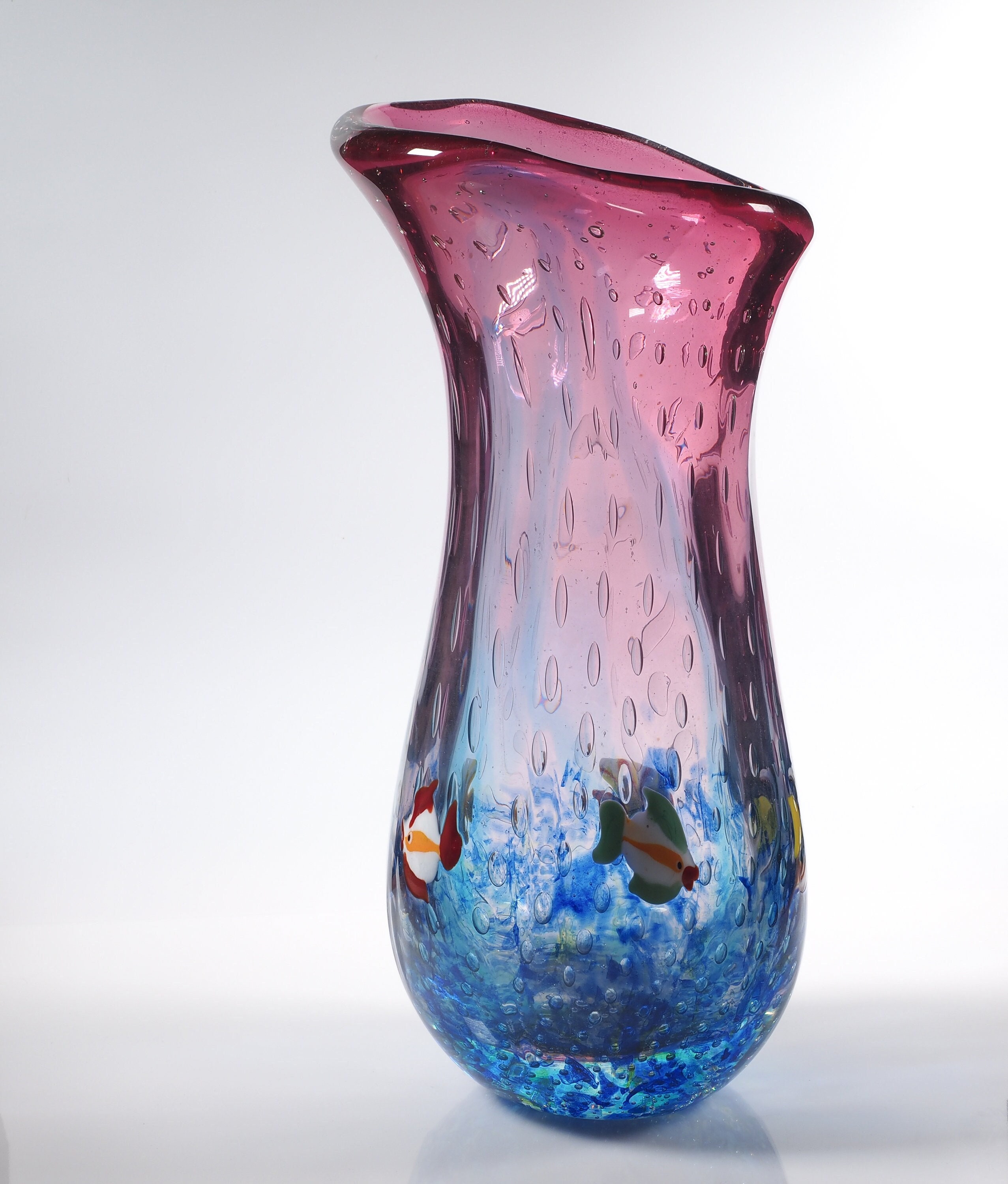 Alfredo Barbini Murano Aquarium Vase Pink Blue Hand Blown Glass Fish ...
