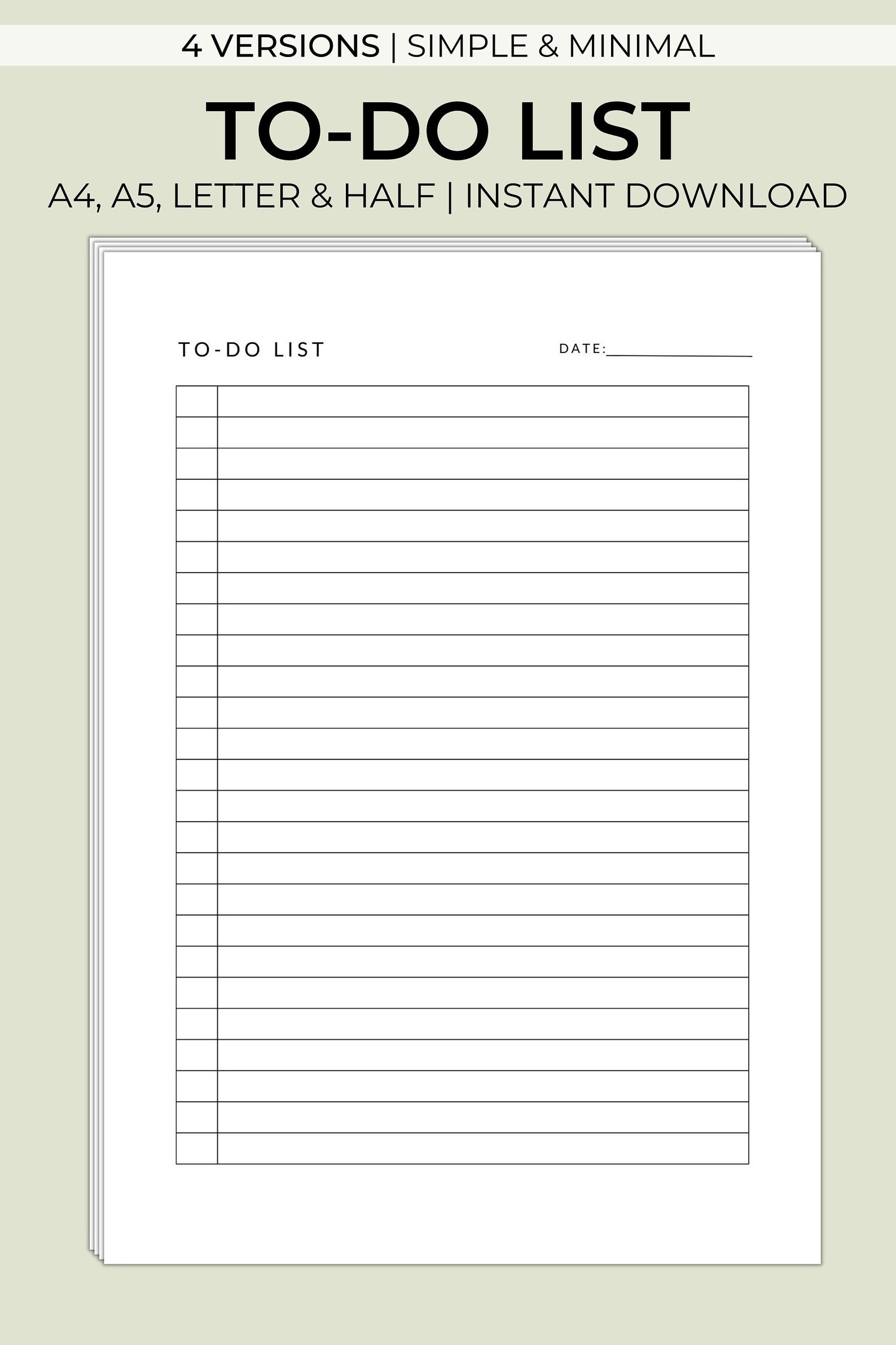 To Do List Printable Simple to Do List, 4 Versions Included, A4/a5 ...