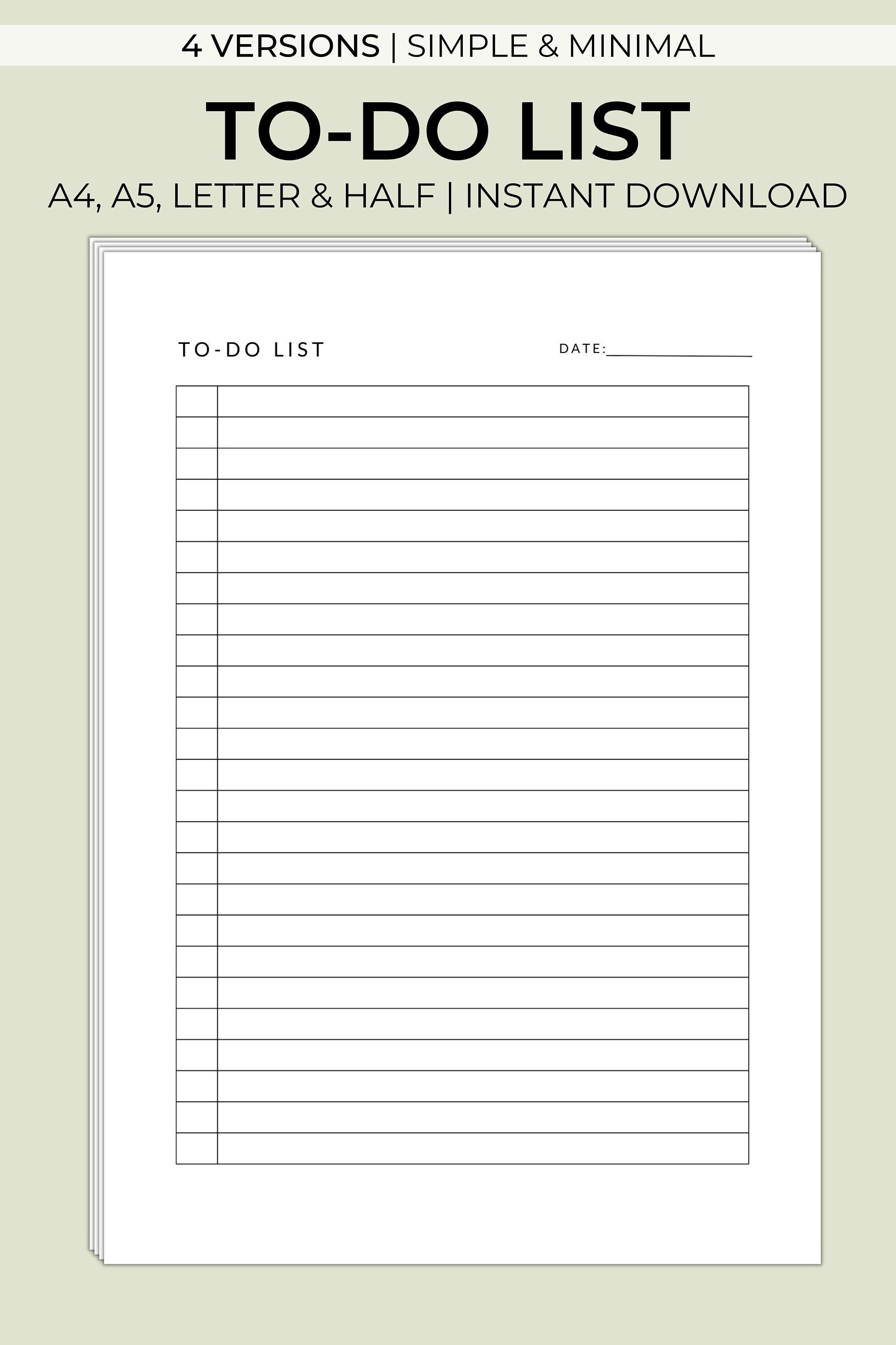 To Do List Printable Simple to Do List 4 Versions Included - Etsy