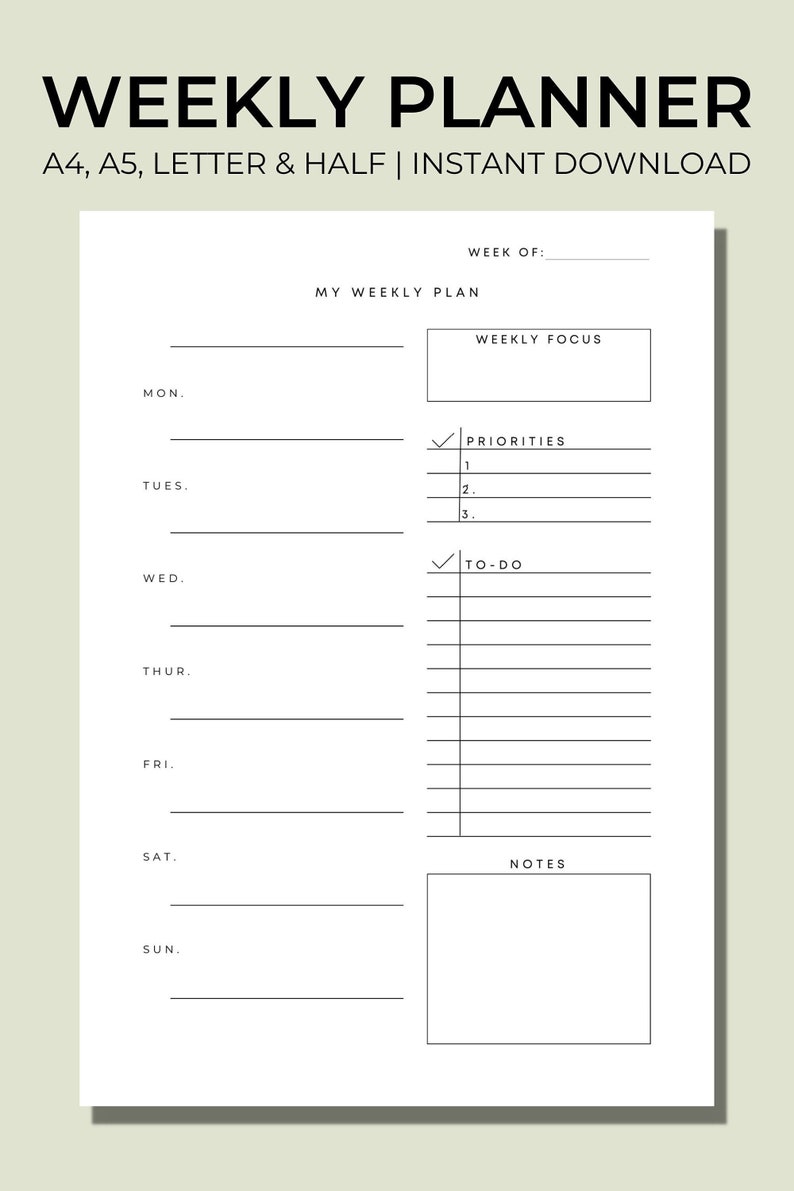 Weekly Undated Planner Printable Weekly to Do List Weekly - Etsy