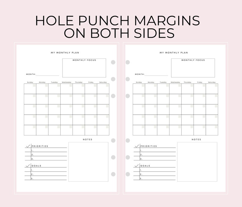 Monthly Planner Printable Minimalist Planner, A4/a5/letter/half ...