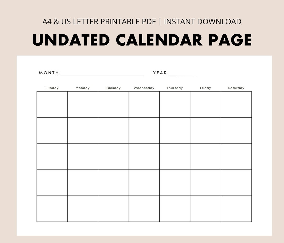 Undated Calendar Printable | Monthly Planner Printable | Monthly Blank ...
