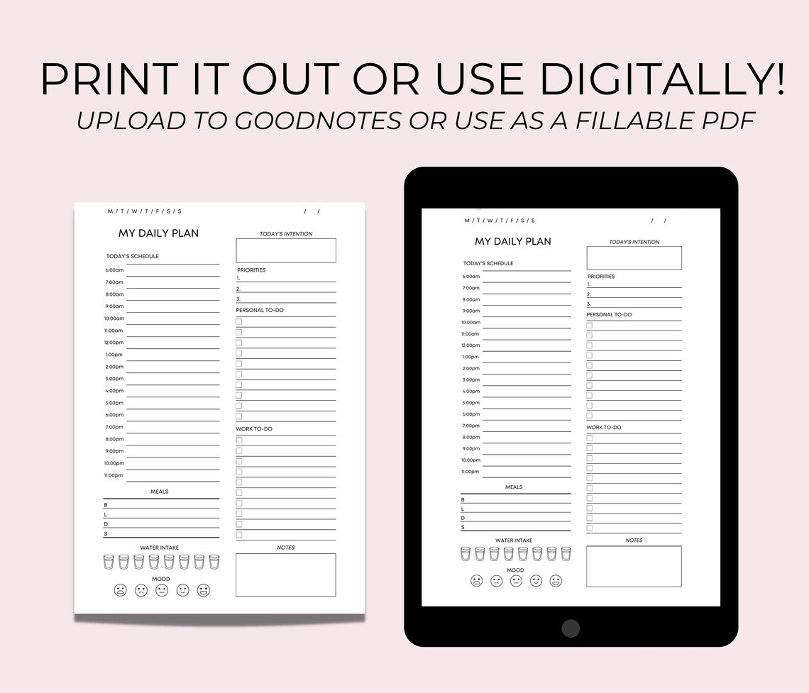 ADHD Daily Planner Printable to Do List, Minimal Planner, Military Time ...