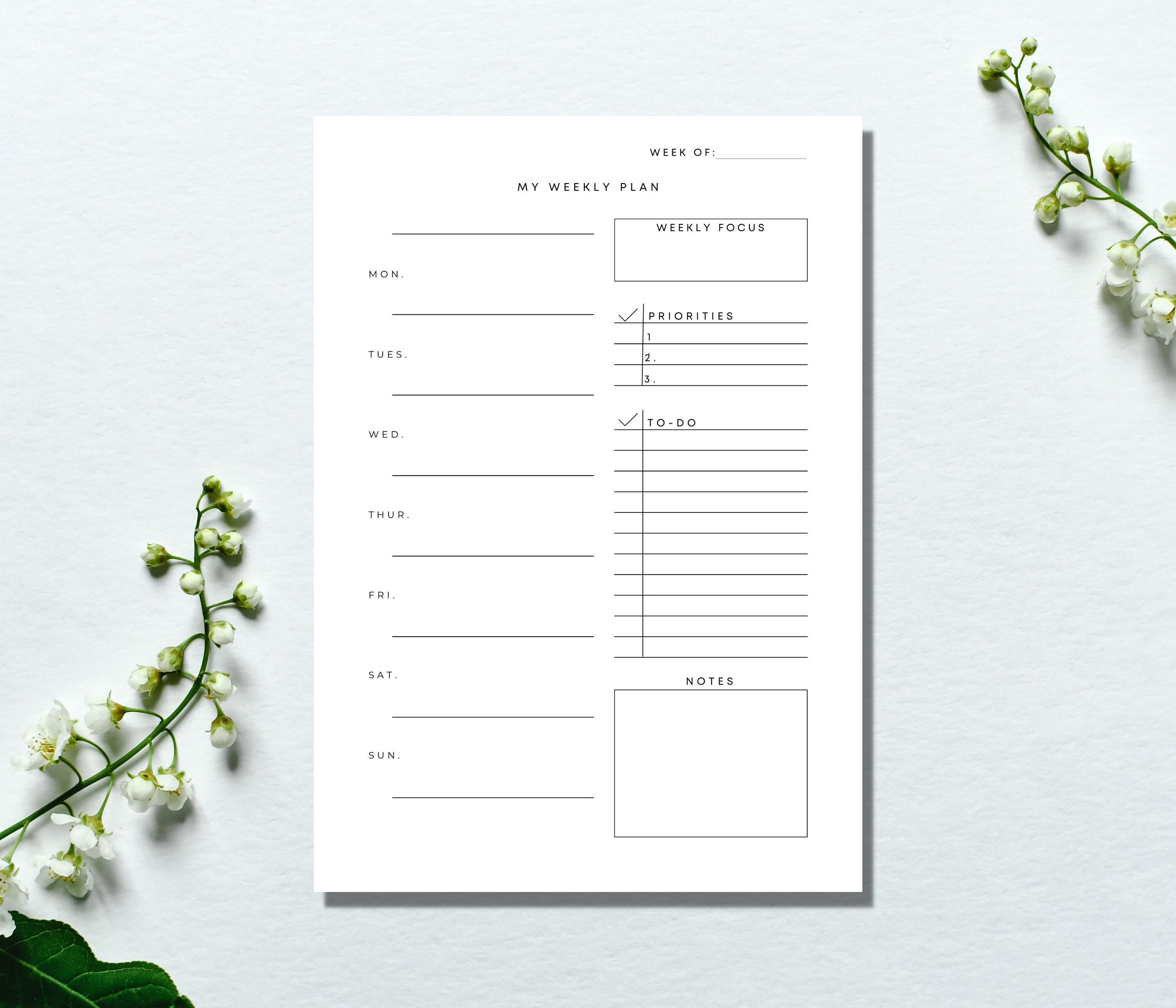 Weekly Undated Planner Printable, Weekly to Do List, Weekly Organizer ...