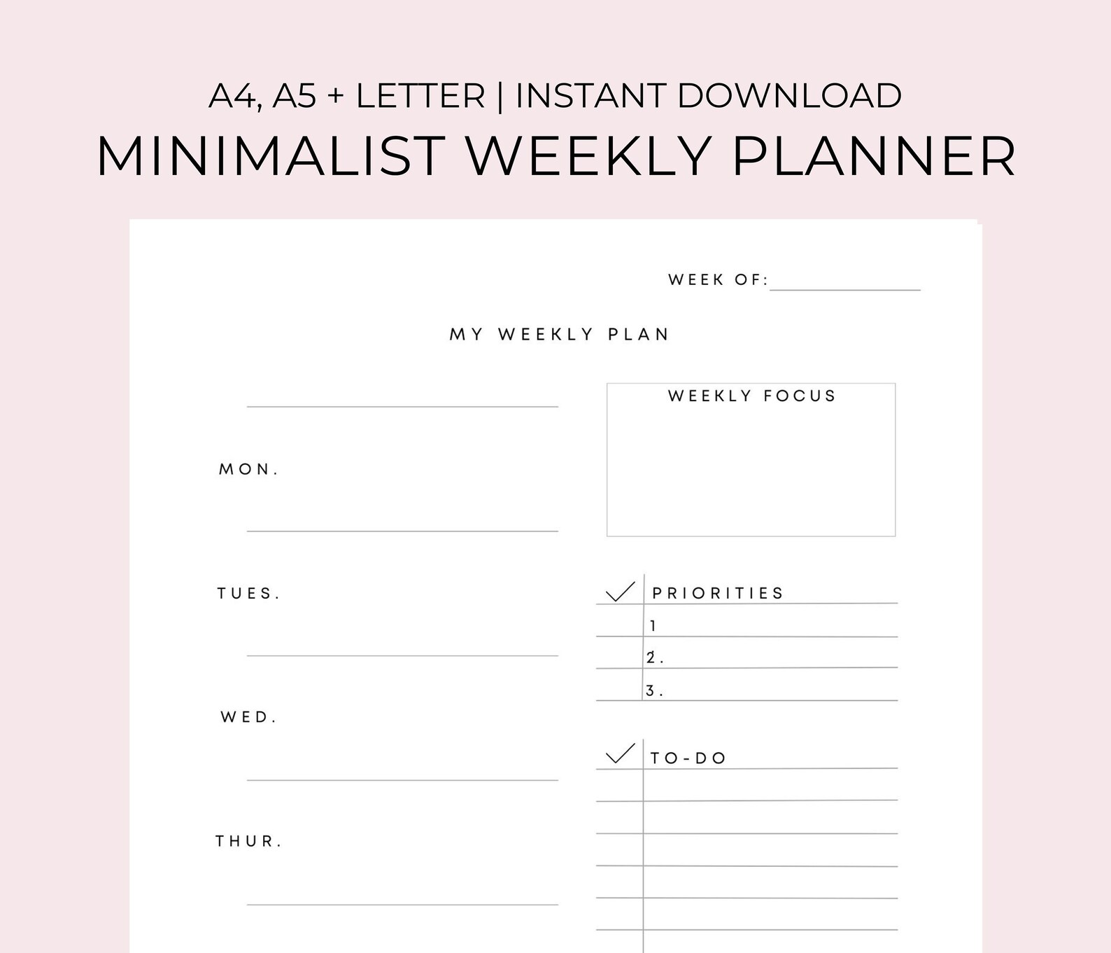 Weekly Undated Planner Printable, Weekly to Do List, Weekly Organizer ...