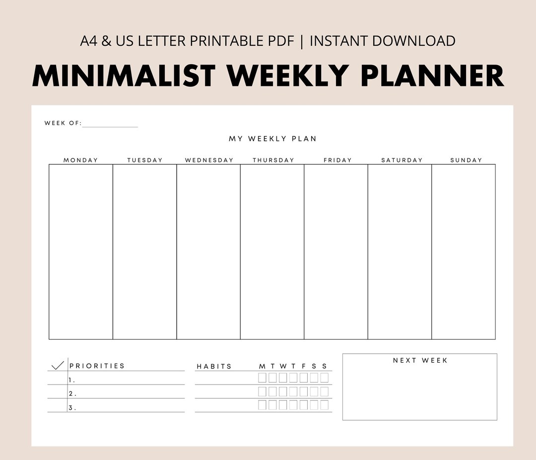 Weekly Undated Printable, Weekly Planner Agenda, Weekly Organizer ...