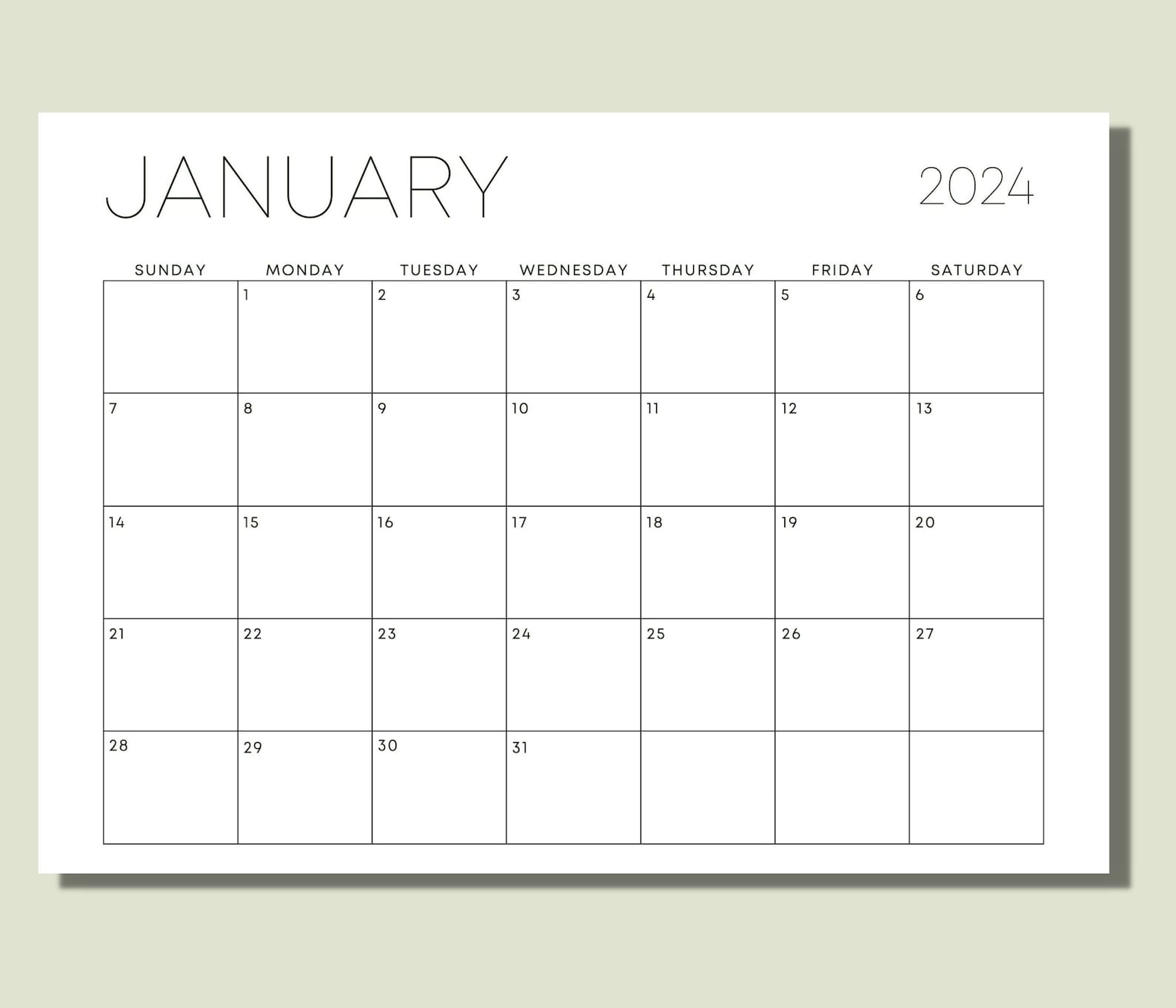2024 Monthly Calendar Printable, A4/a5/a3/letter, Sunday & Monday Start ...