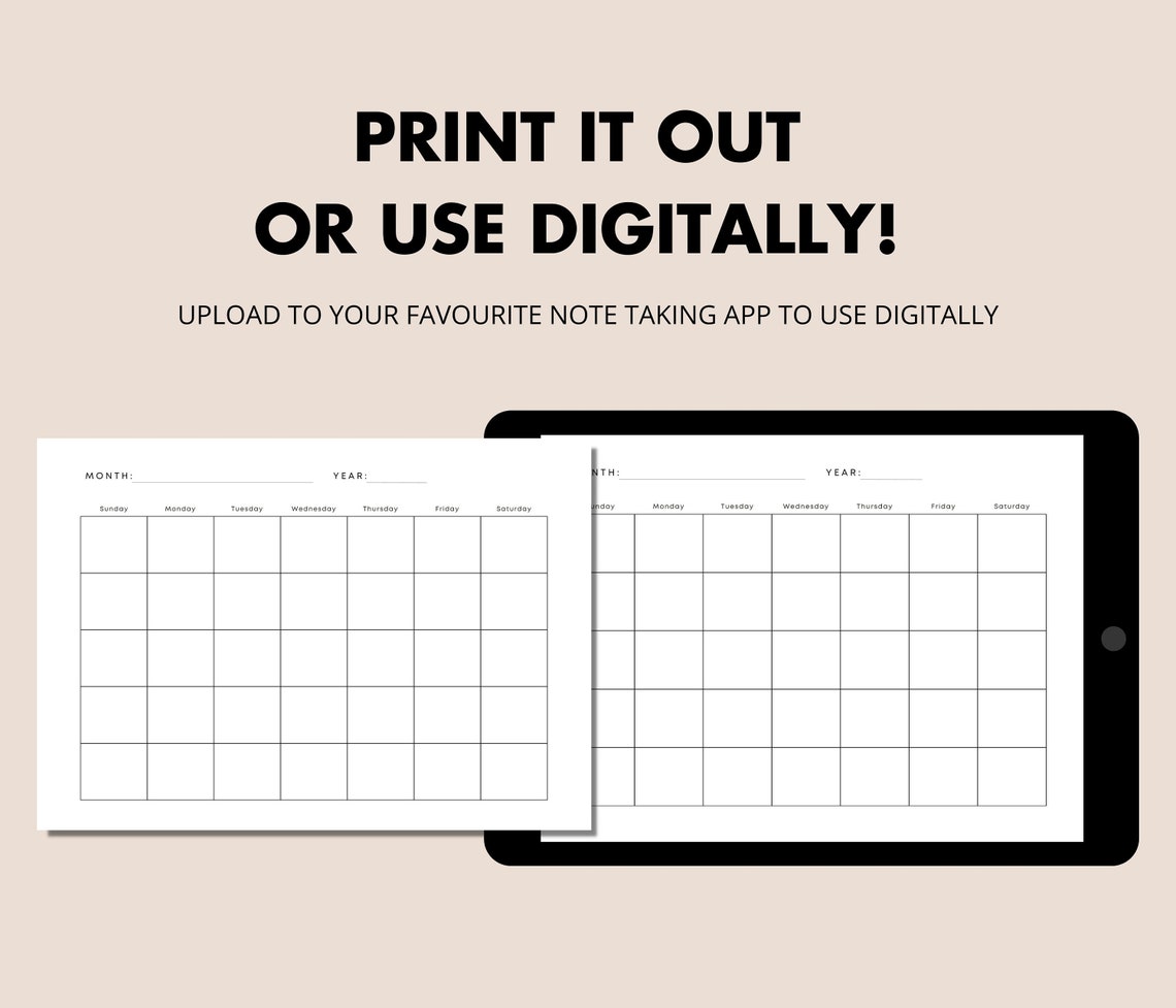 Undated Calendar Printable | Monthly Planner Printable | Monthly Blank ...