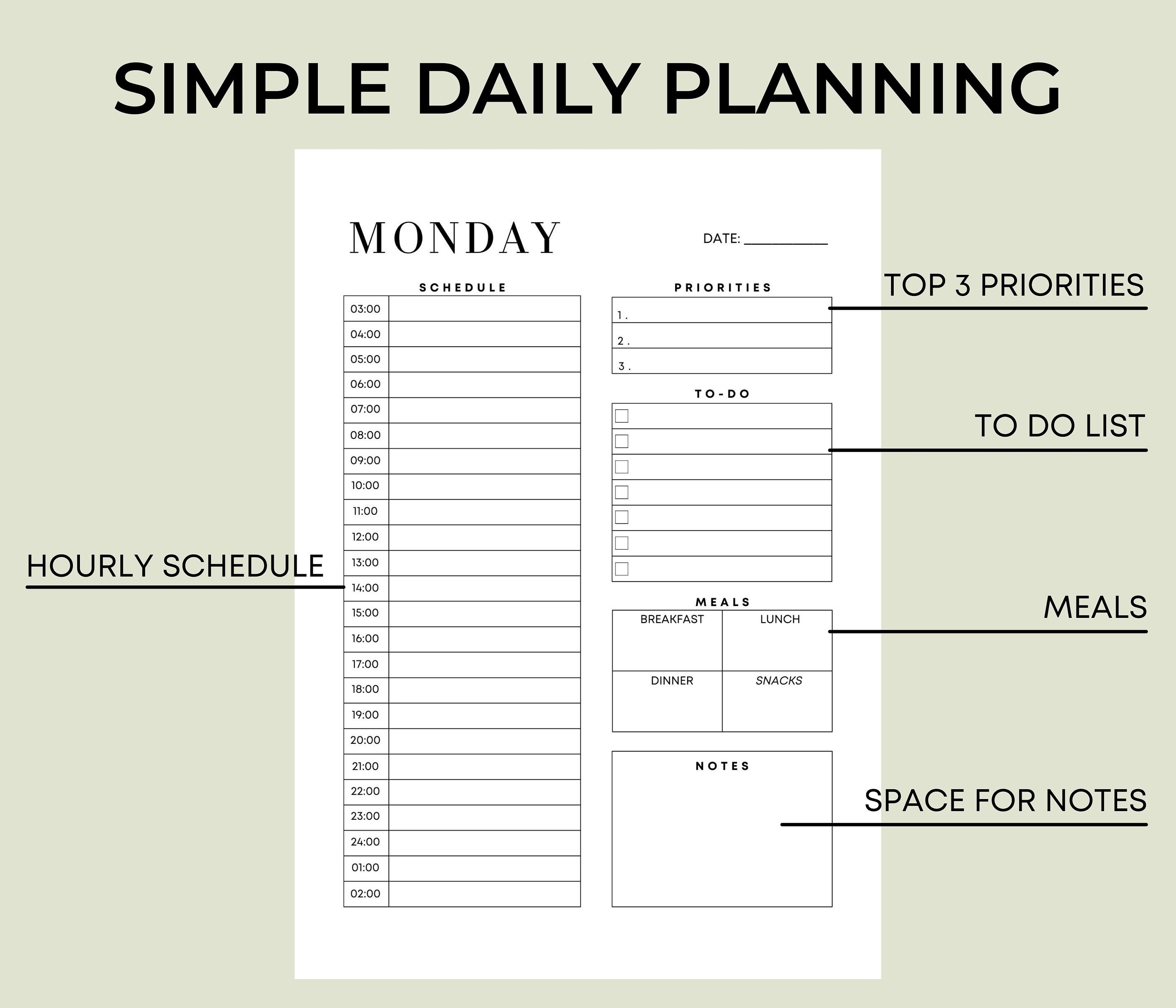 Daily Planner Printable Weekly Planner Printable A4/a5/letter/half Size ...