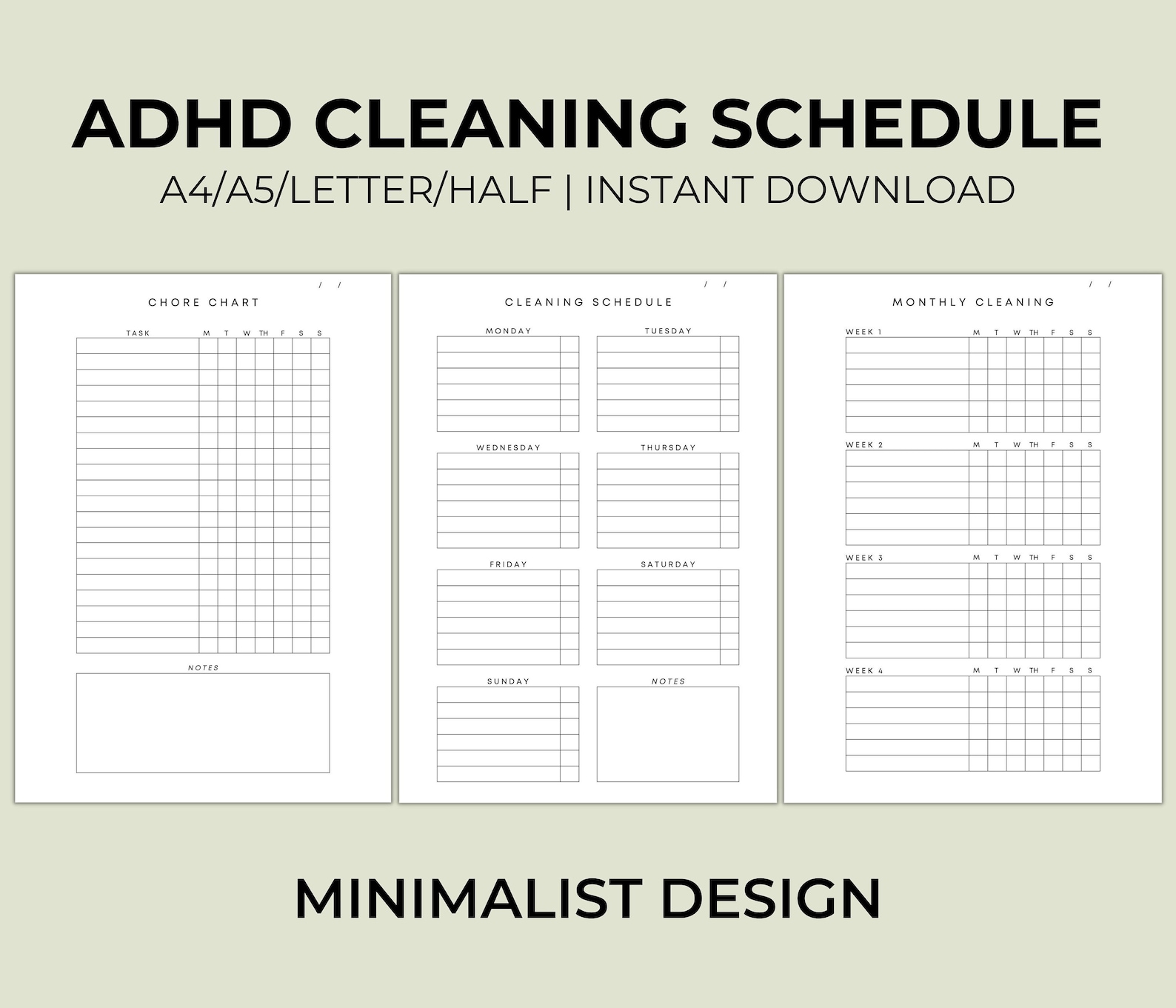 ADHD Cleaning Schedule, Adult Chore Chart, A4/a5/letter/half Printable ...