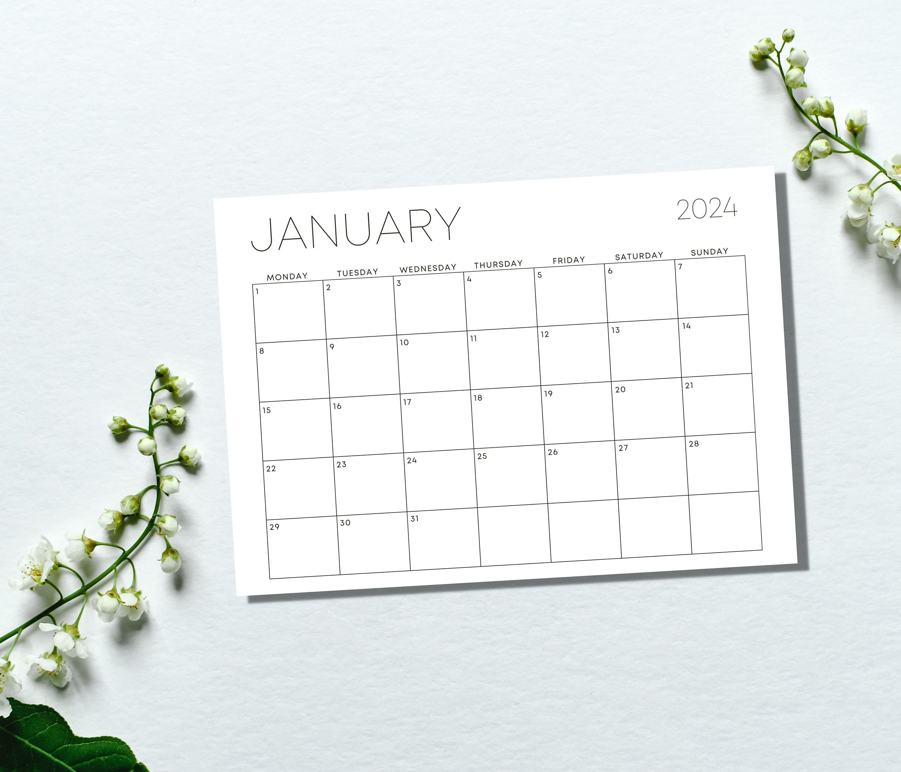 2024 Calendar Printable, Minimalist Calendar 2024, Monthly Calendar ...