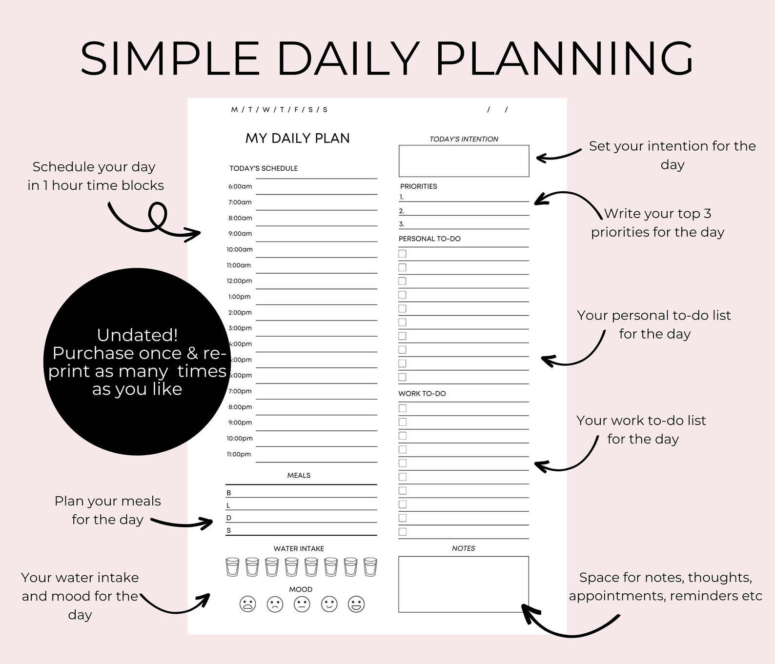 ADHD Daily Planner Printable to Do List, Minimal Planner, Military Time ...