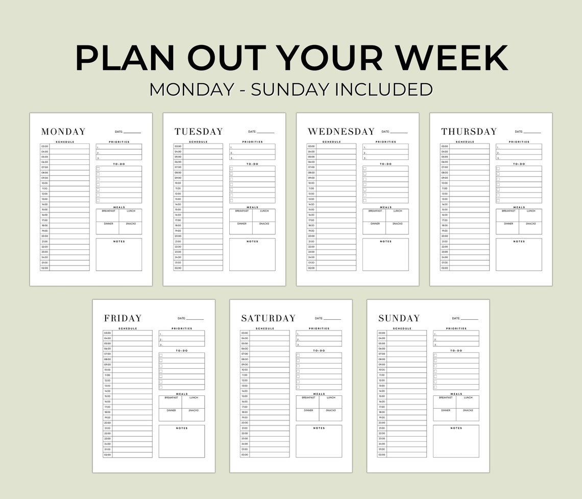 Daily Planner Printable Weekly Planner Printable A4/a5/letter/half Size ...