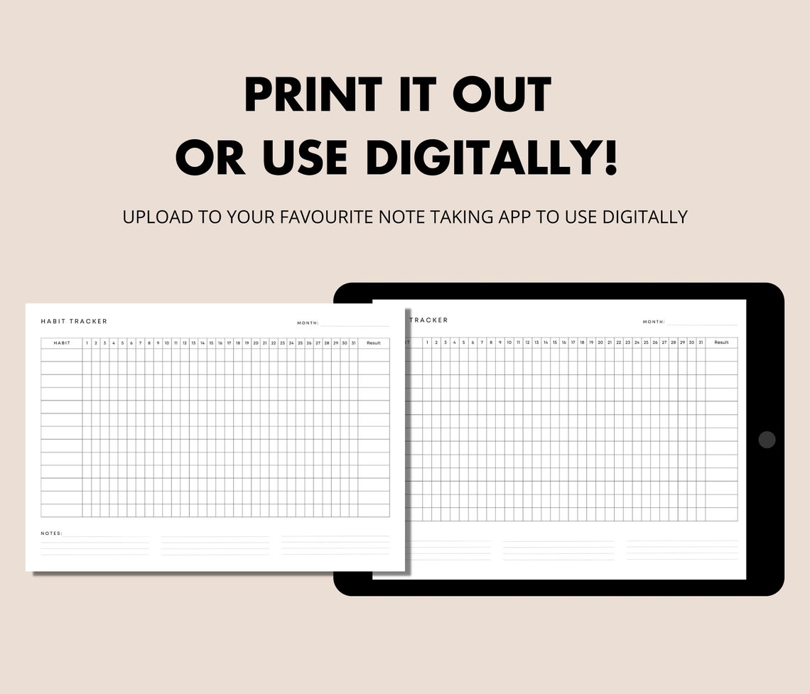Habit Tracker Printable Monthly Habit Tracker Landscape Template, A4 ...