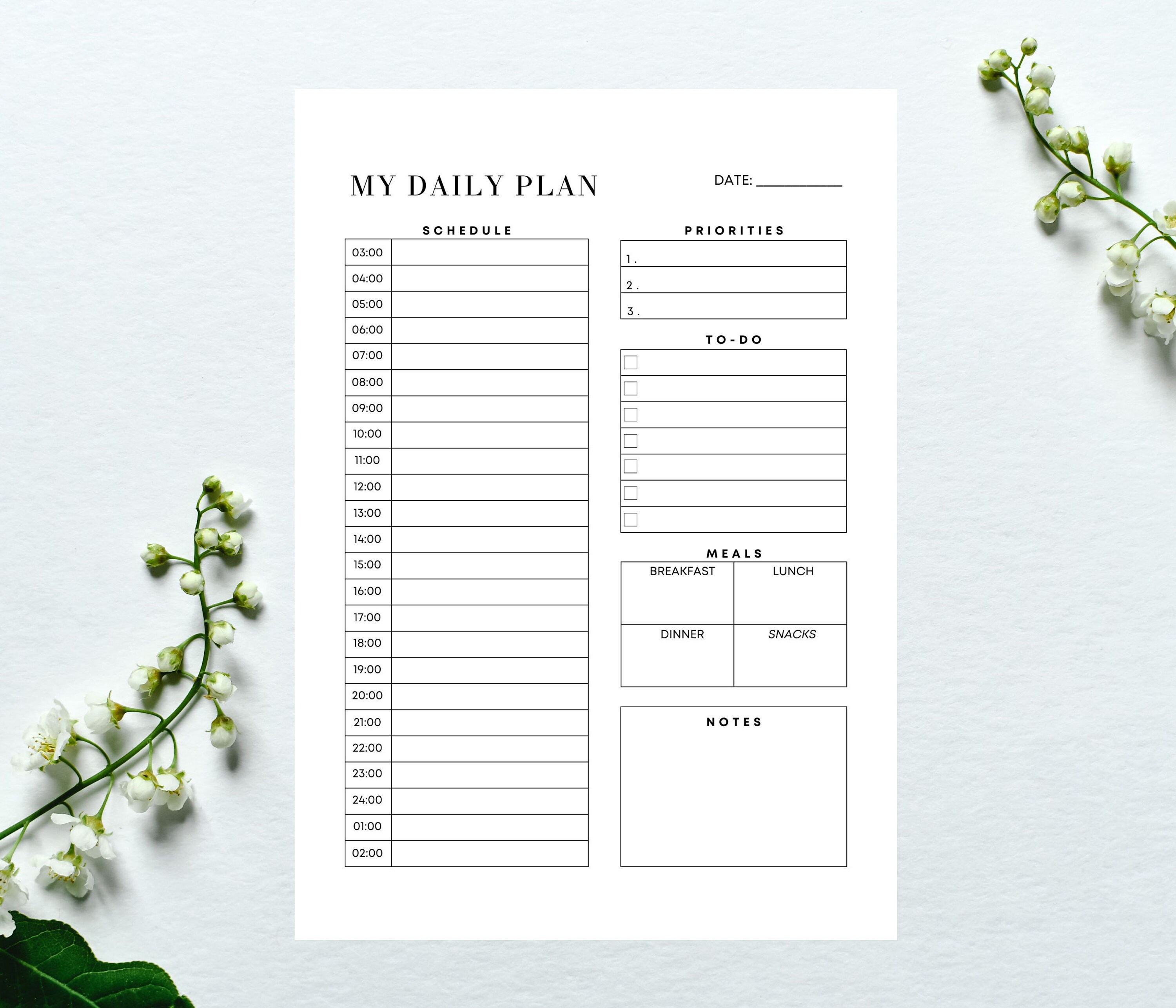 24 Hour Daily Planner Printable, Military Time Blocking Template, Work ...