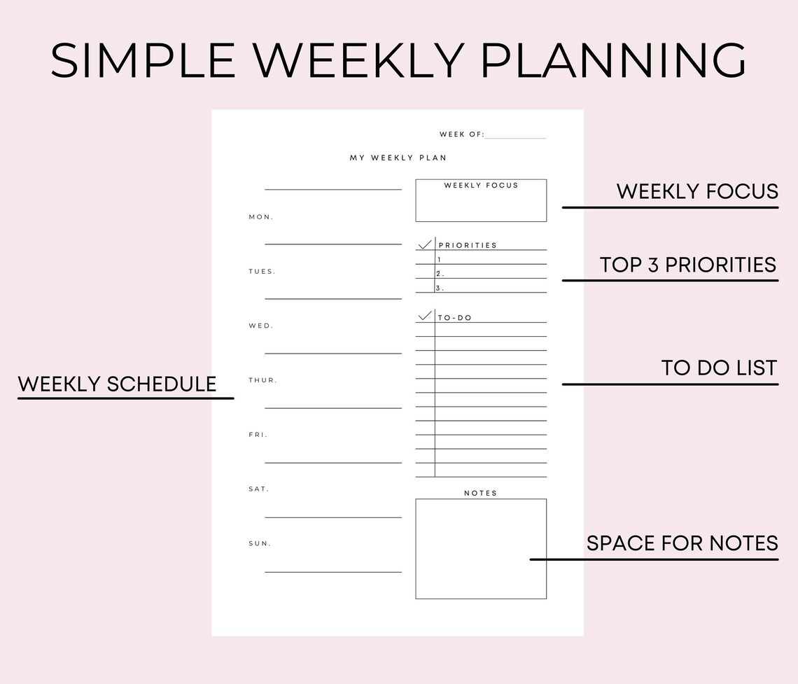 Weekly Undated Planner Printable, Weekly to Do List, Weekly Organizer ...