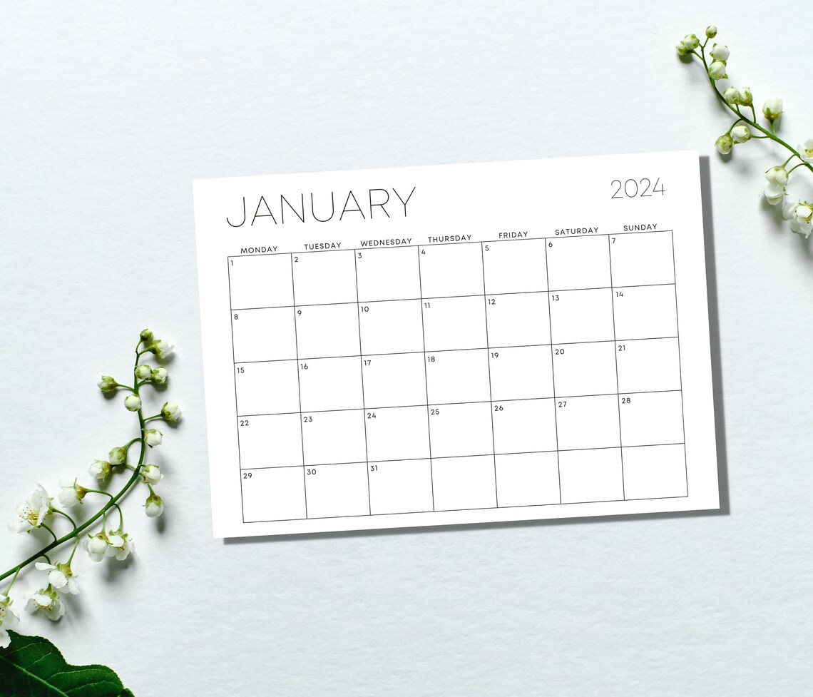 2024 Monthly Calendar Printable, A4/a5/a3/letter, Sunday & Monday Start ...