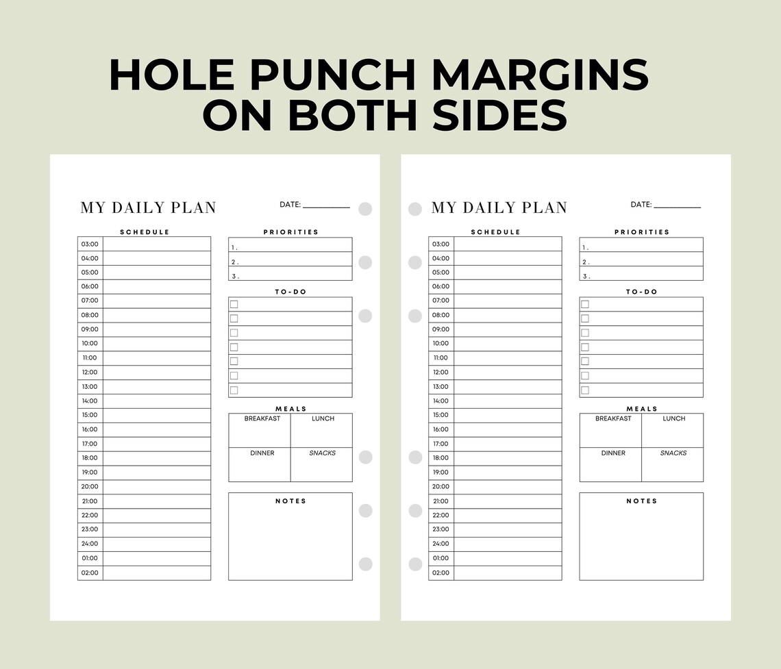 24 Hour Daily Planner Printable, Military Time Blocking Template, Work ...