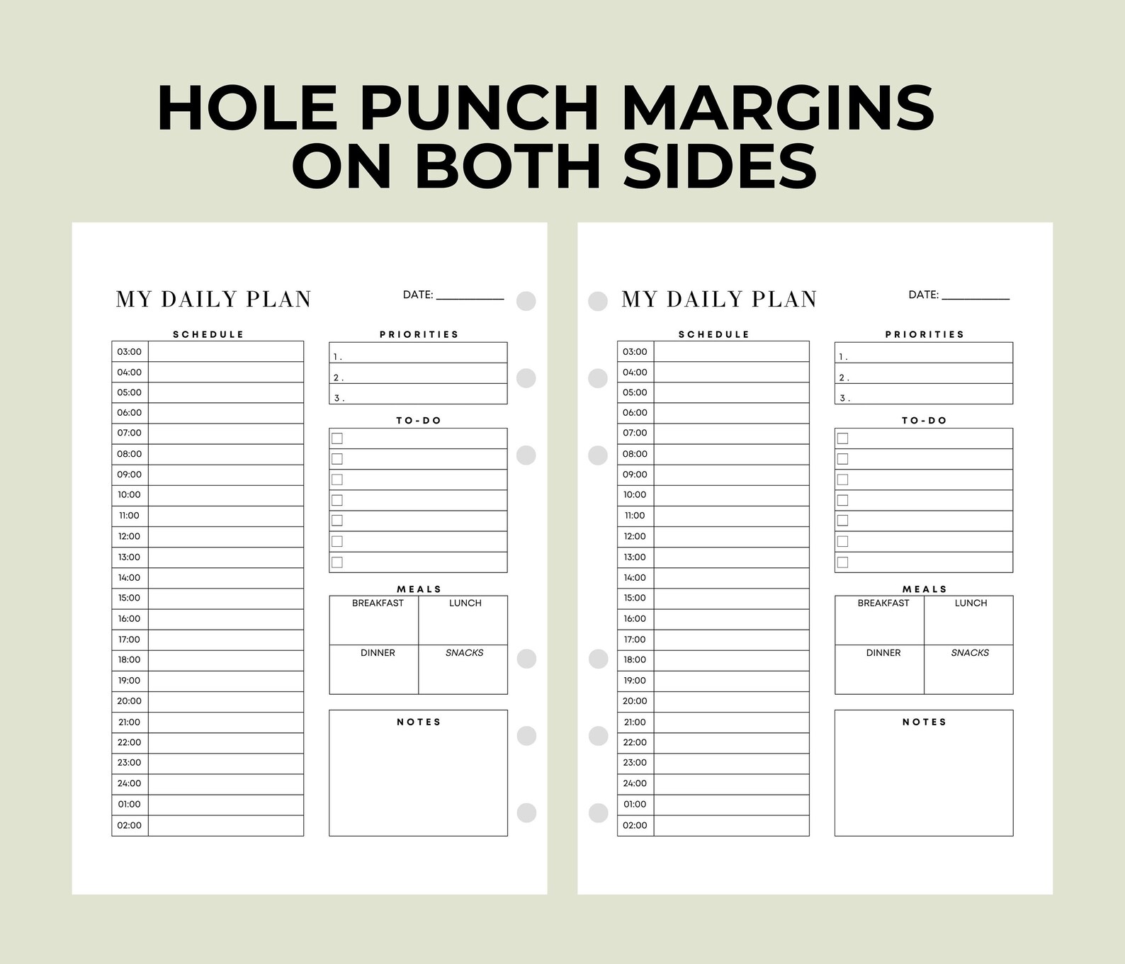 24 Hour Daily Planner Printable, Military Time Blocking Template, Work ...