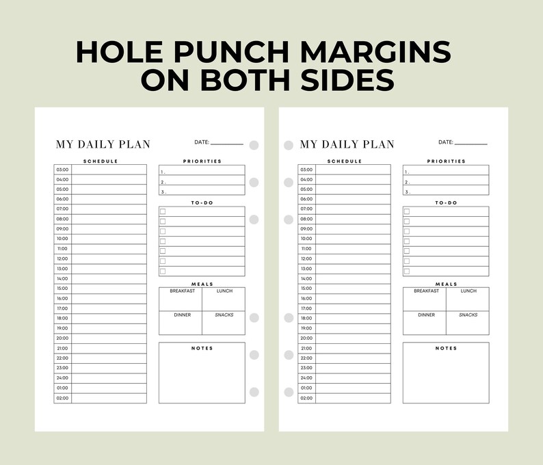 24 Hour Daily Planner Printable, Military Time Blocking Template, Work ...