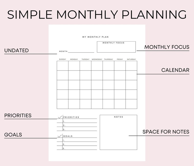 Monthly Planner Printable Minimalist Planner, A4/a5/letter/half ...