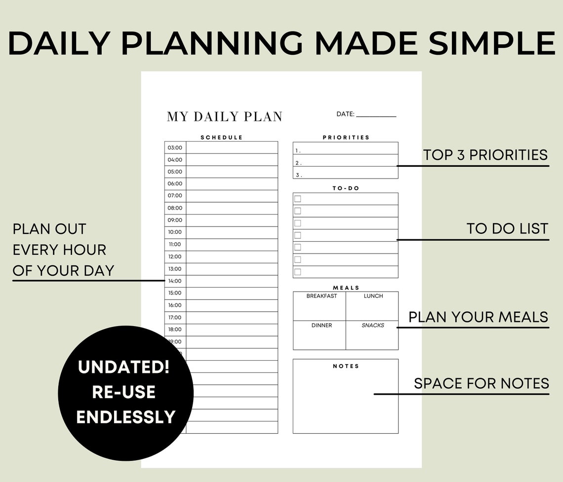 24 Hour Daily Planner Printable, Military Time Blocking Template, Work ...