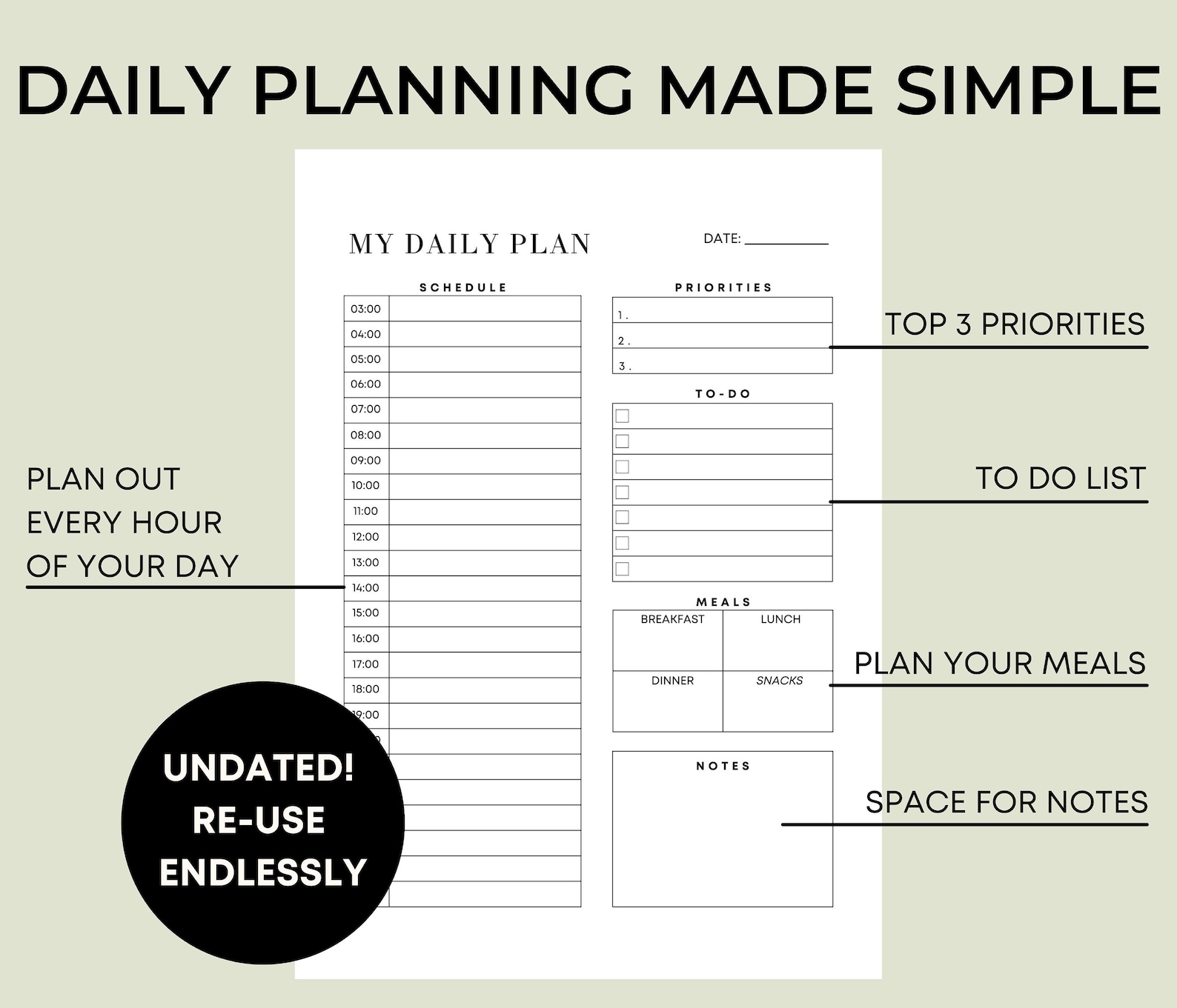 24 Hour Daily Planner Printable, Military Time Blocking Template, Work ...