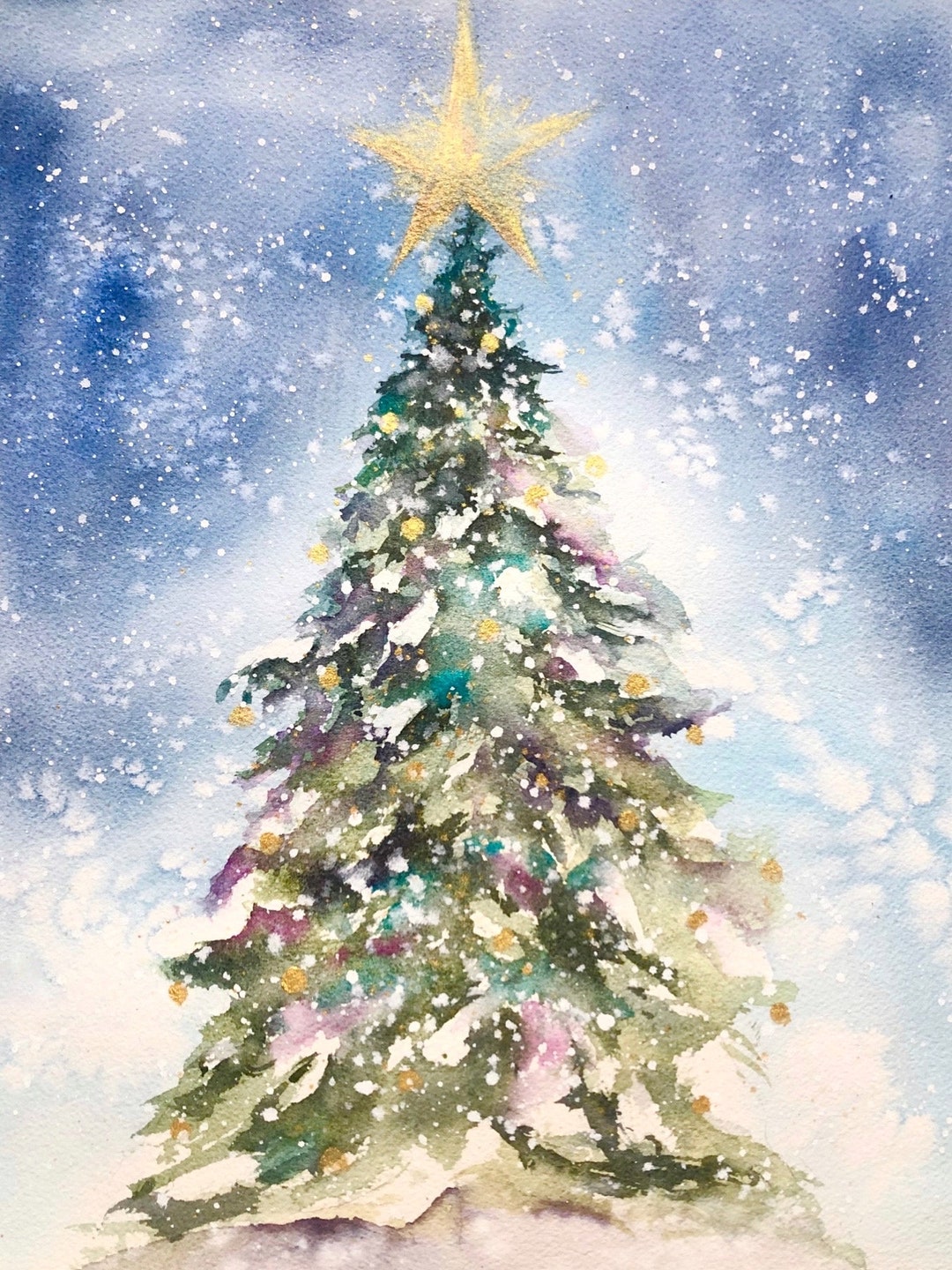 Watercolor Christmas Tree Card: Original Art Holiday Greeting - Etsy