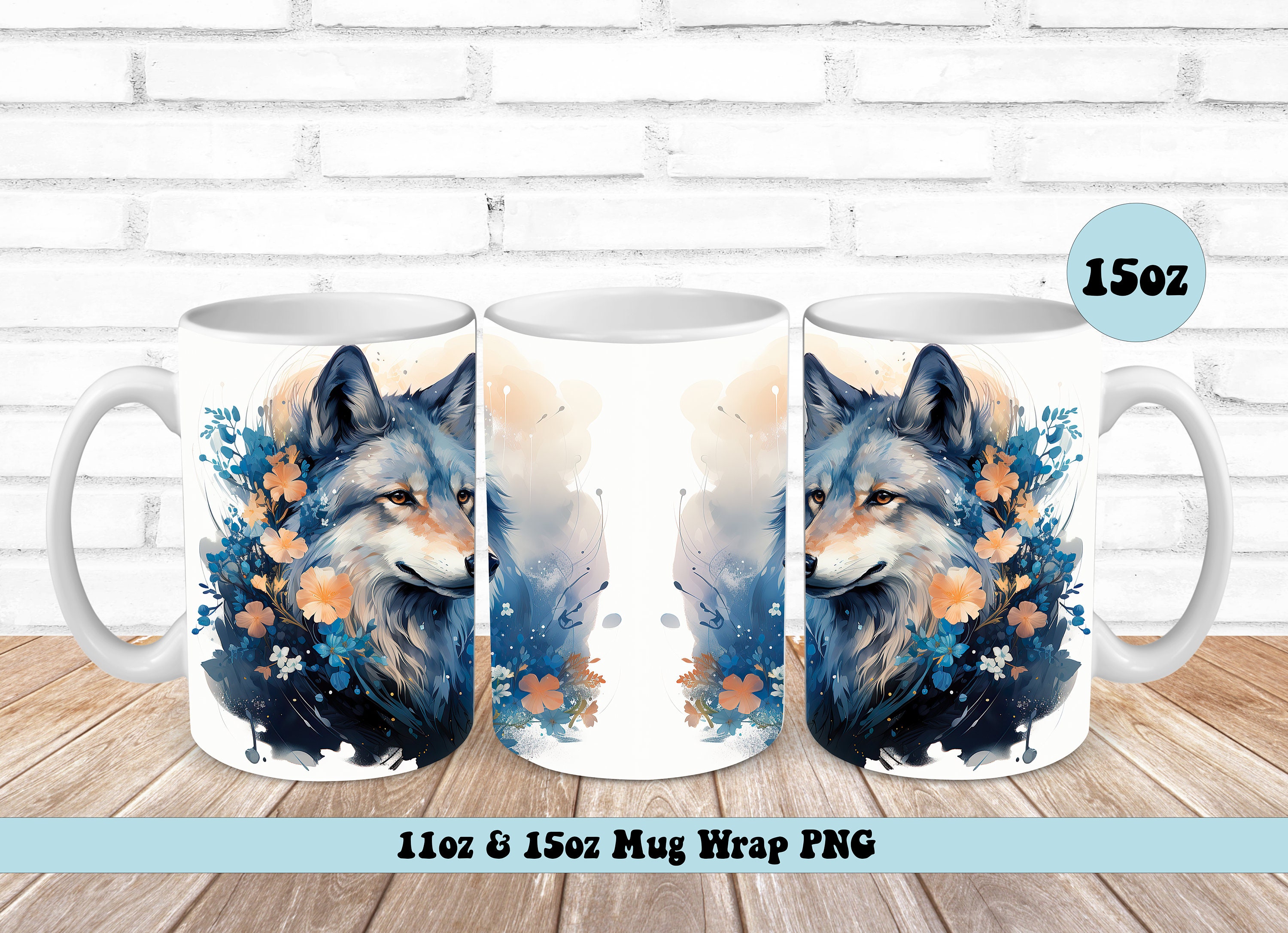 Wolf Mug PNG, 11oz and 15oz Mug PNG Sublimation, Mug Wrap, Wolf Cute ...