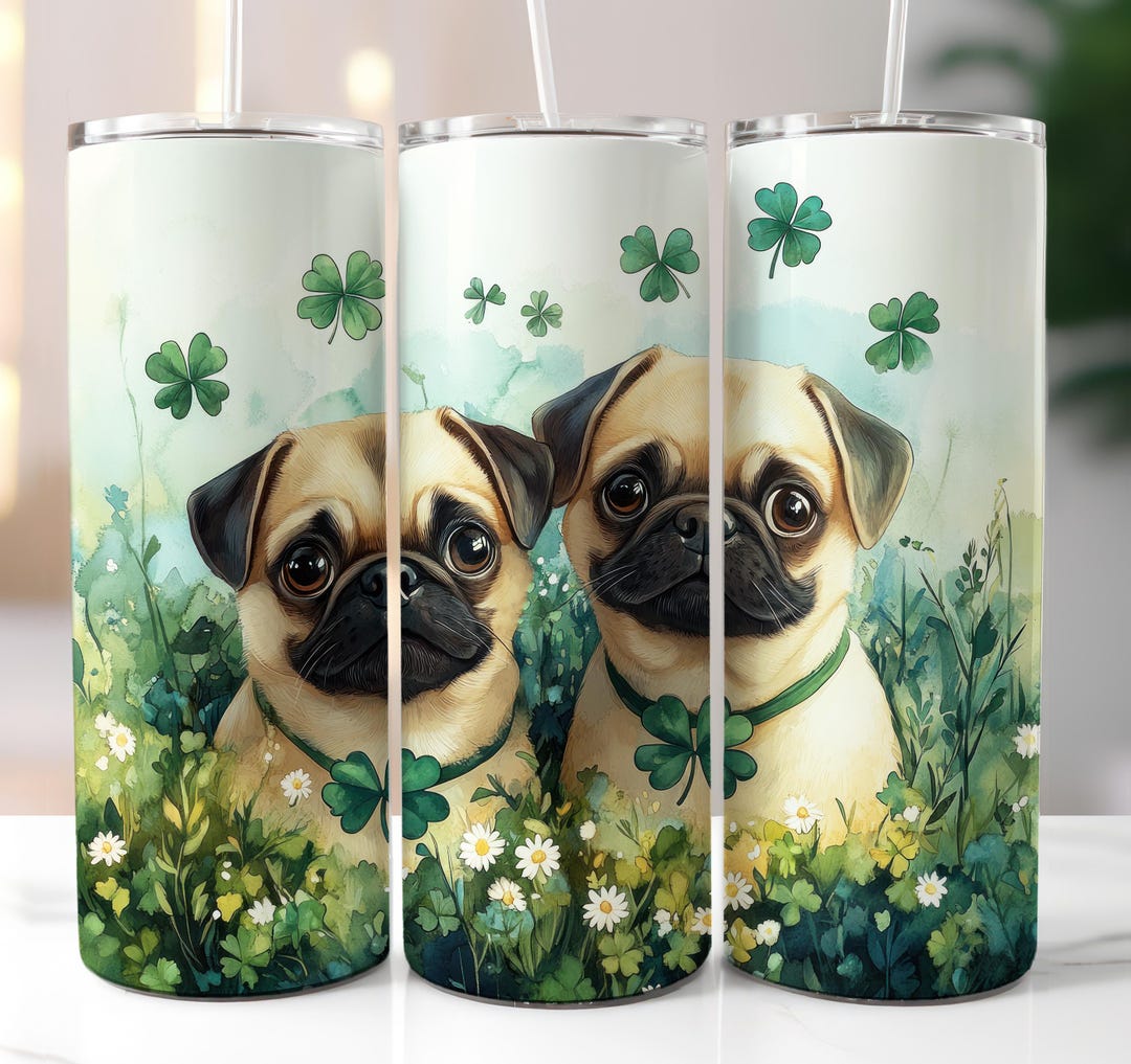 Pug Dogs St. Patrick's Day Tumbler Wrap, 20oz Skinny Dog Mom Tumbler PNG Sublimation Design Pugs ...