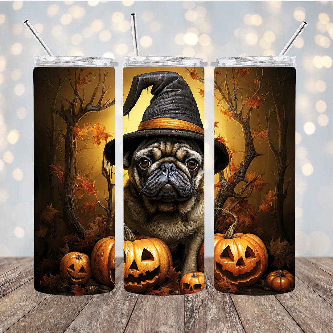 Pug Spooky Halloween Tumbler Wrap 20oz Skinny Tumbler Sublimation ...