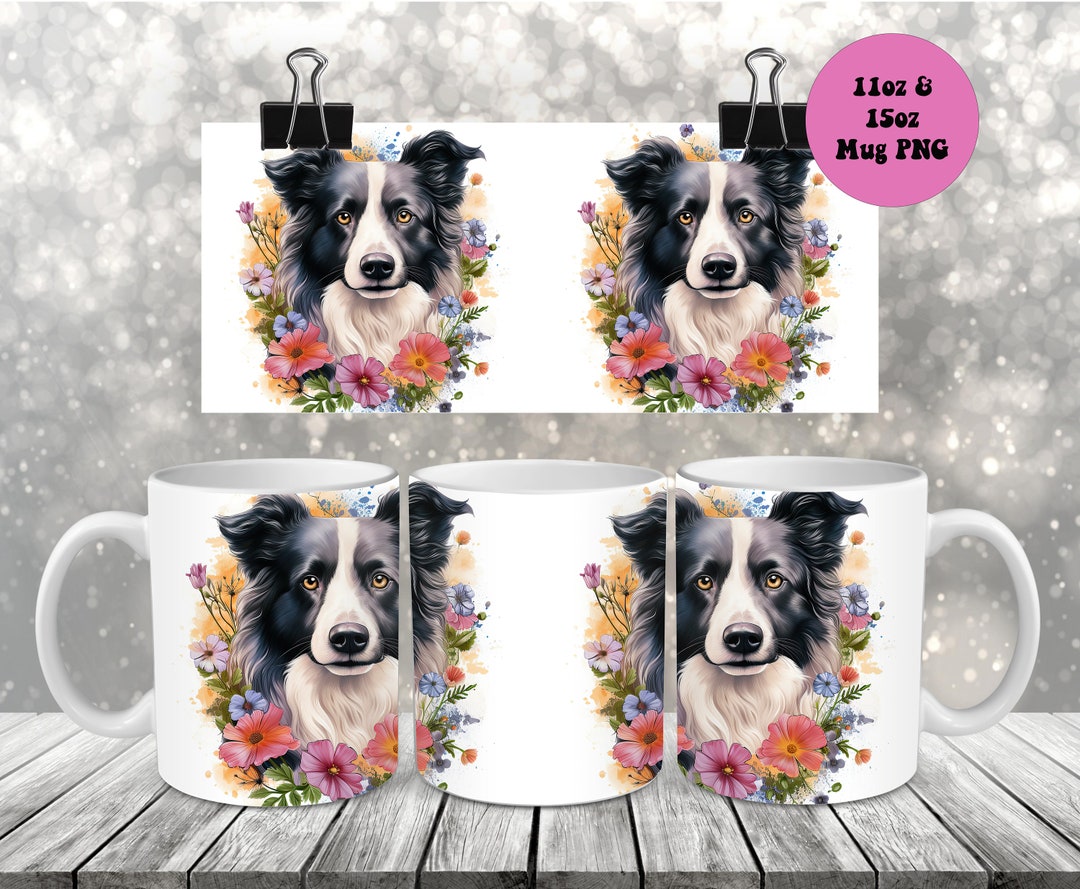Border Collie Mug PNG, 11oz and 15oz Mug PNG Sublimation, Mug Wrap ...