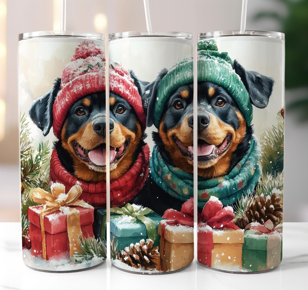 Rottweilers Christmas Tumbler Wrap, 20oz Skinny Tumbler Wrap PNG ...