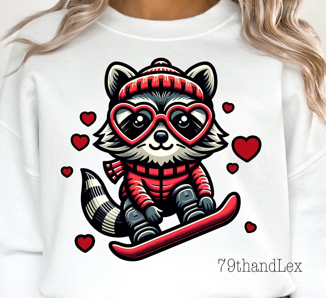 Snowboarding Raccoon Valentine's Day Png, Funny Valentine Png ...