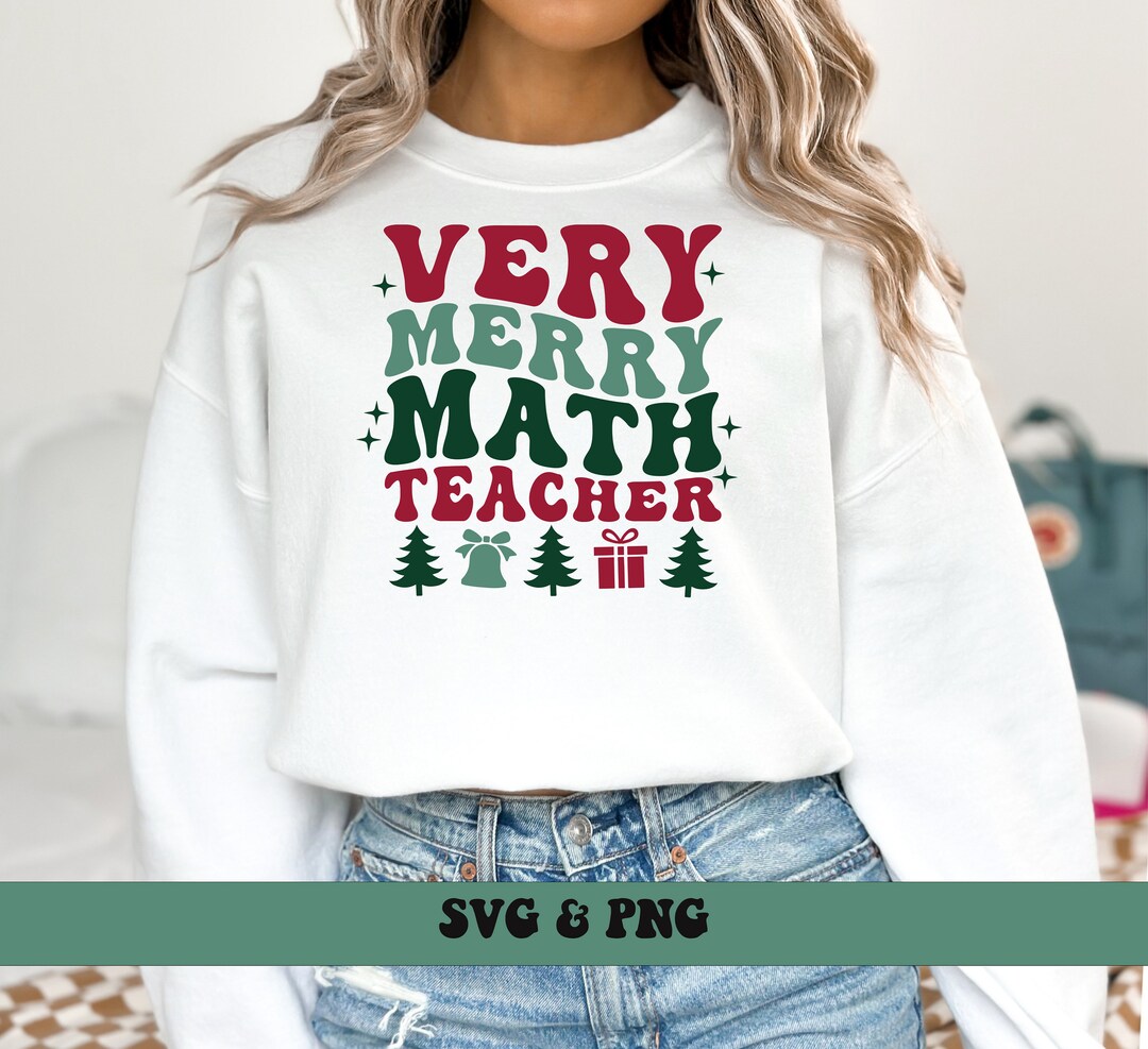 Very Merry Math Teacher SVG and PNG, Groovy Retro Holidays Math Teacher ...
