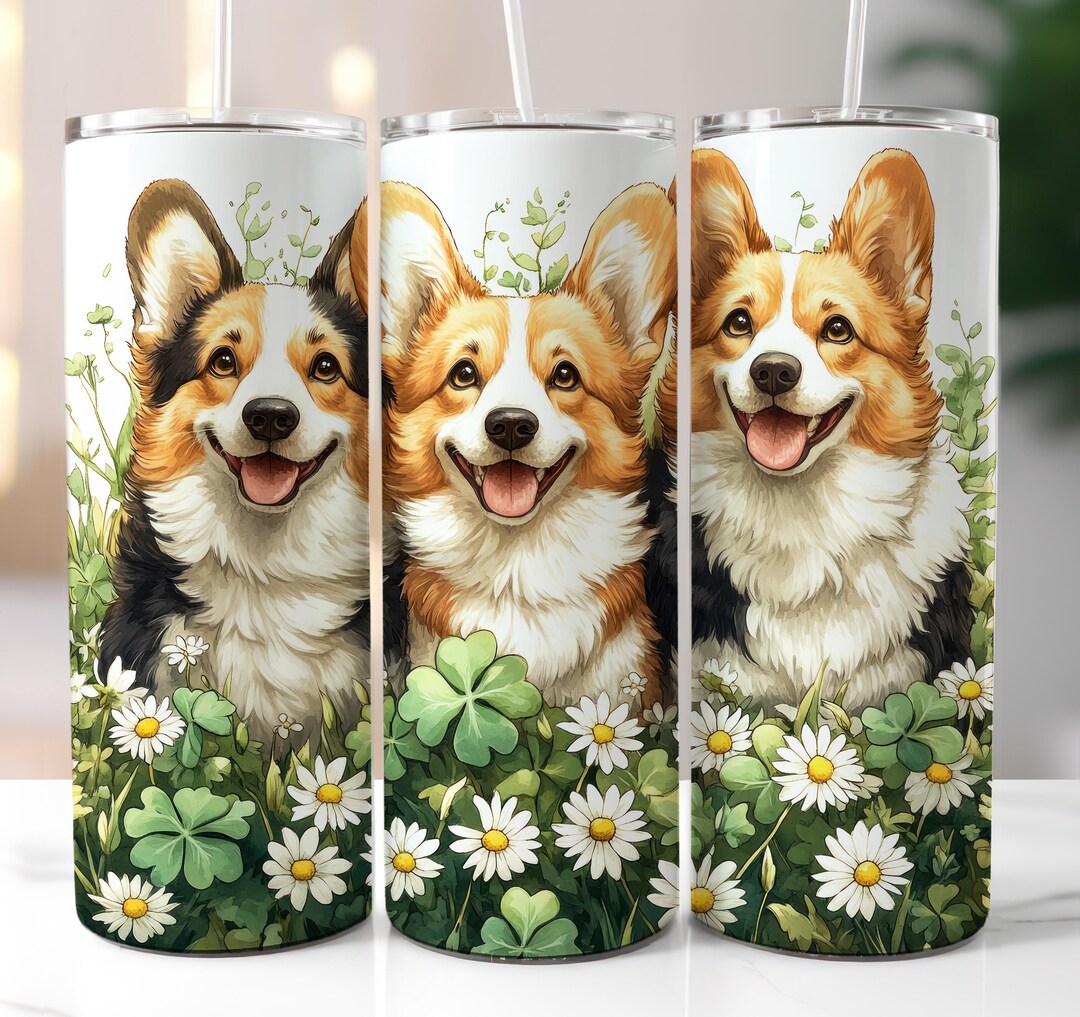 St. Patrick's Day Corgis Tumbler Wrap, 20oz Skinny Tumbler Wrap ...