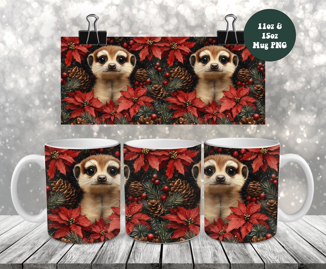 Meerkat Christmas Mug Wrap PNG: Poinsettia Flowers Meerkat Animal ...