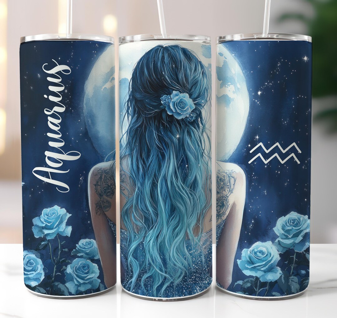 Aquarius Zodiac Tumbler Wrap Celestial Design, Astrology 20 Oz Skinny ...