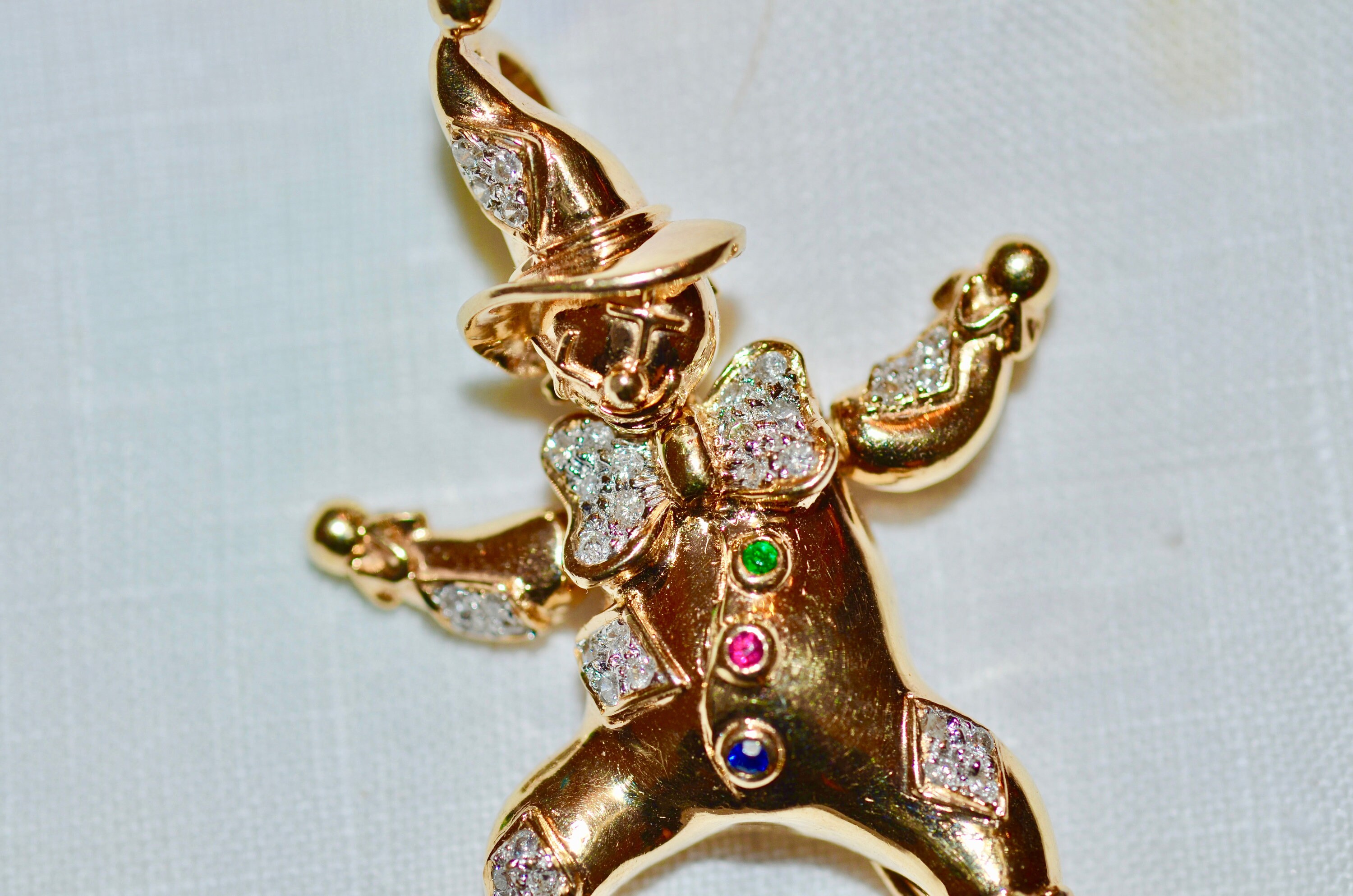 Vintage Dancing Jester Charm Pearl Enhancer 14K Yellow Gold Diamonds ...