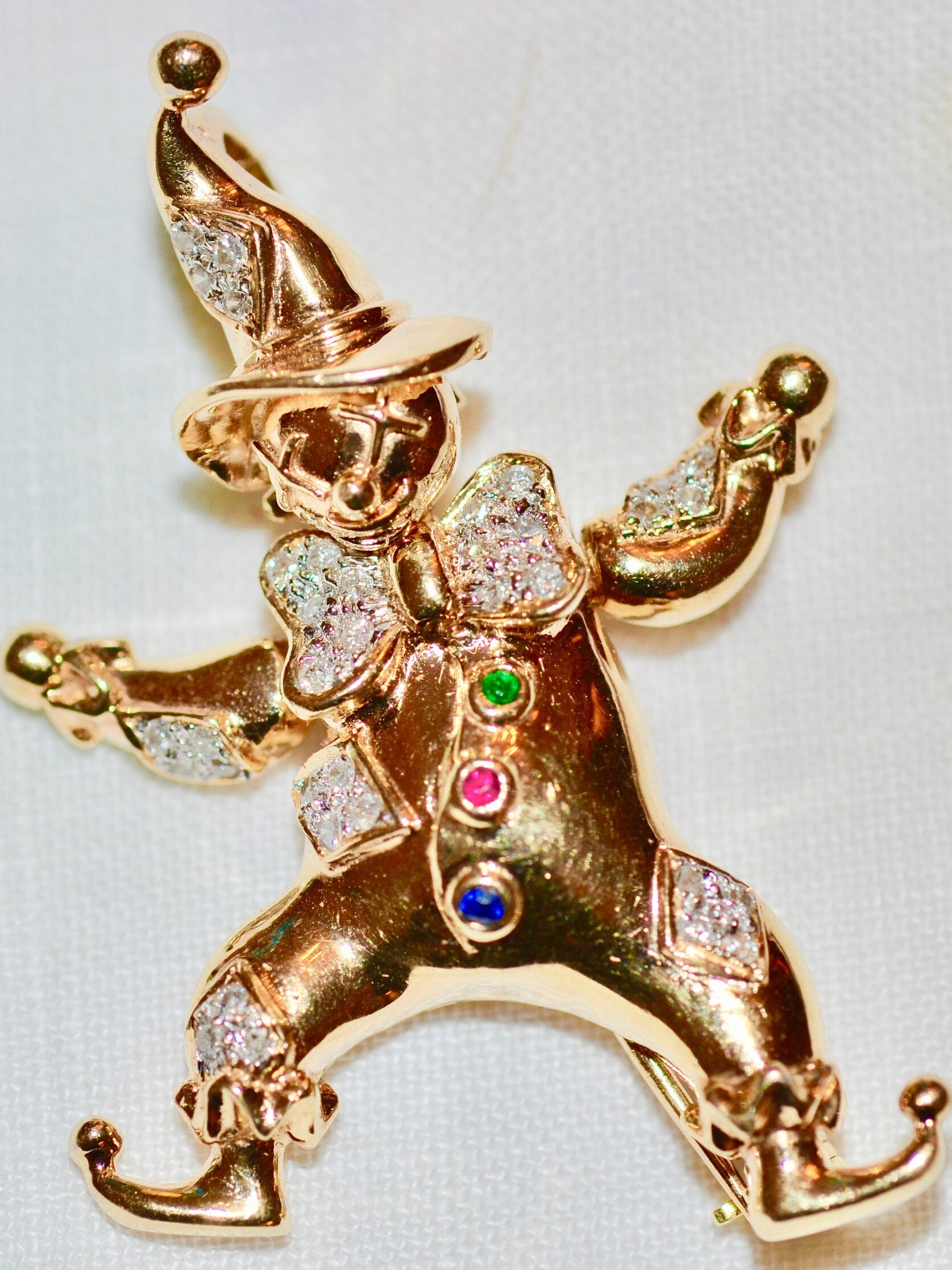Vintage Dancing Jester Charm Pearl Enhancer 14K Yellow Gold Diamonds ...