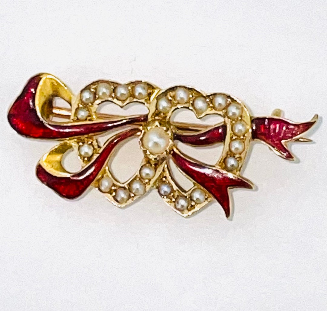 15K Gold Antique Victorian Sweetheart Pin/brooch Entwined Hearts Joined ...