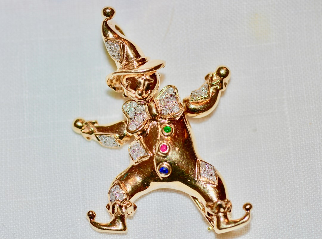 Vintage Dancing Jester Charm Pearl Enhancer 14K Yellow Gold Diamonds ...