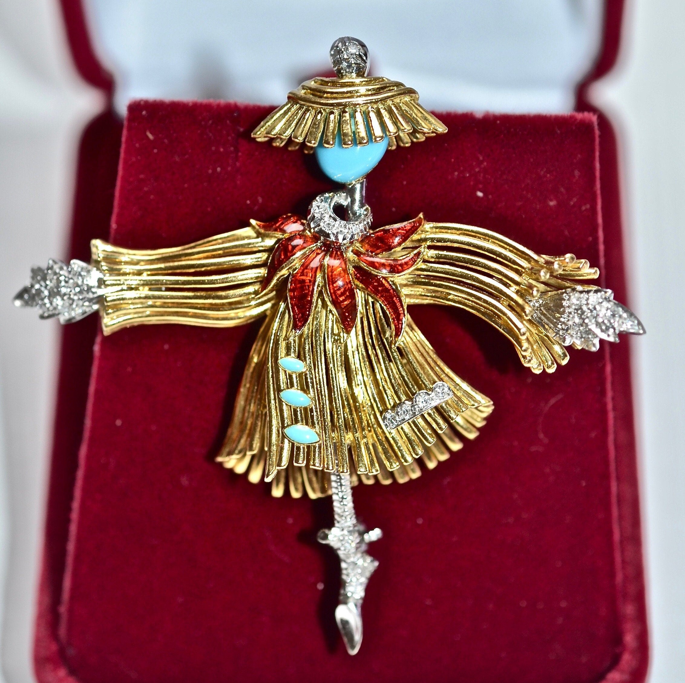 Vintage 750 Gold Exotic Dancer Brooch Persian Turquoise Diamonds 160AL ...